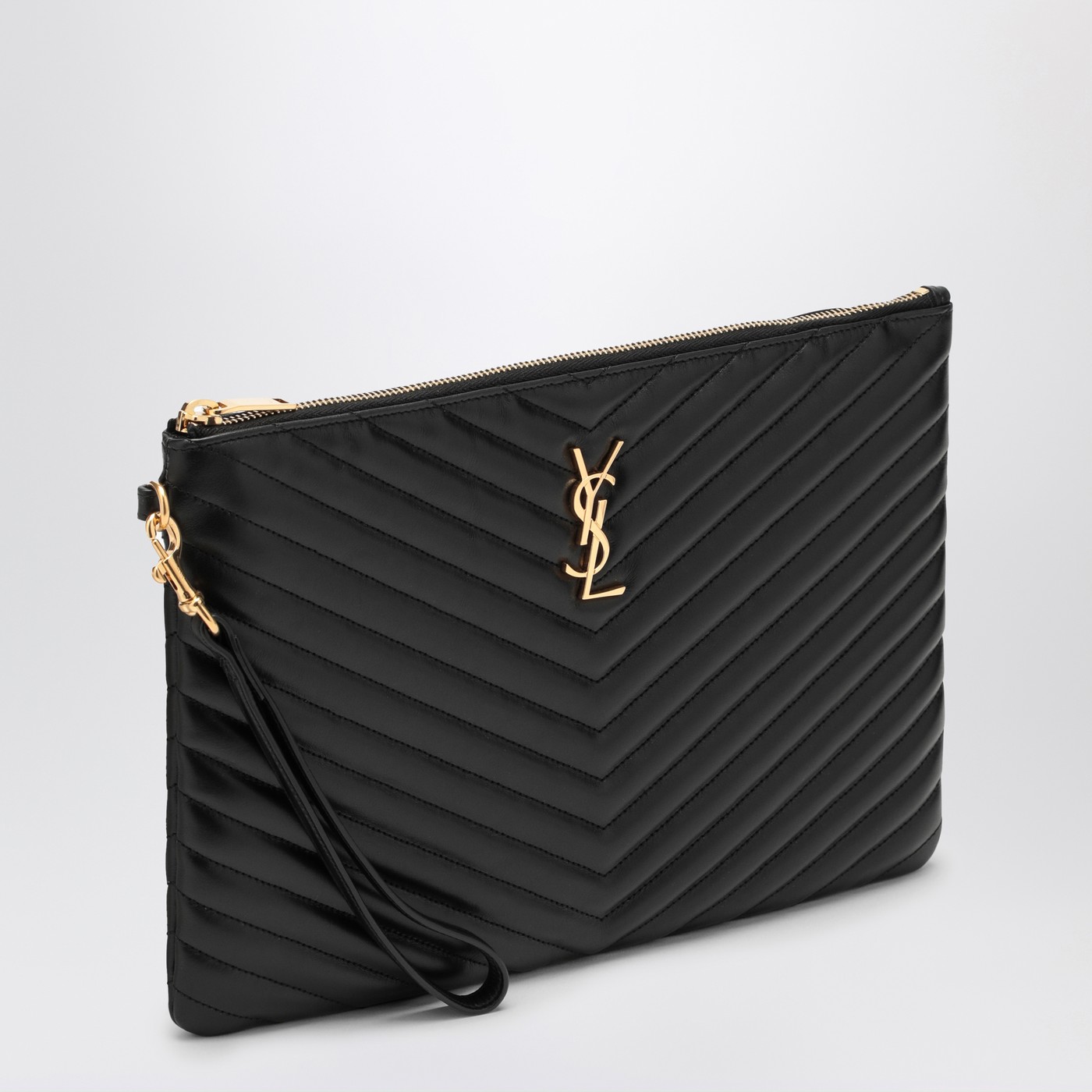 Saint Laurent Cassandre black quilted leather tablet sleeve | TheDoubleF