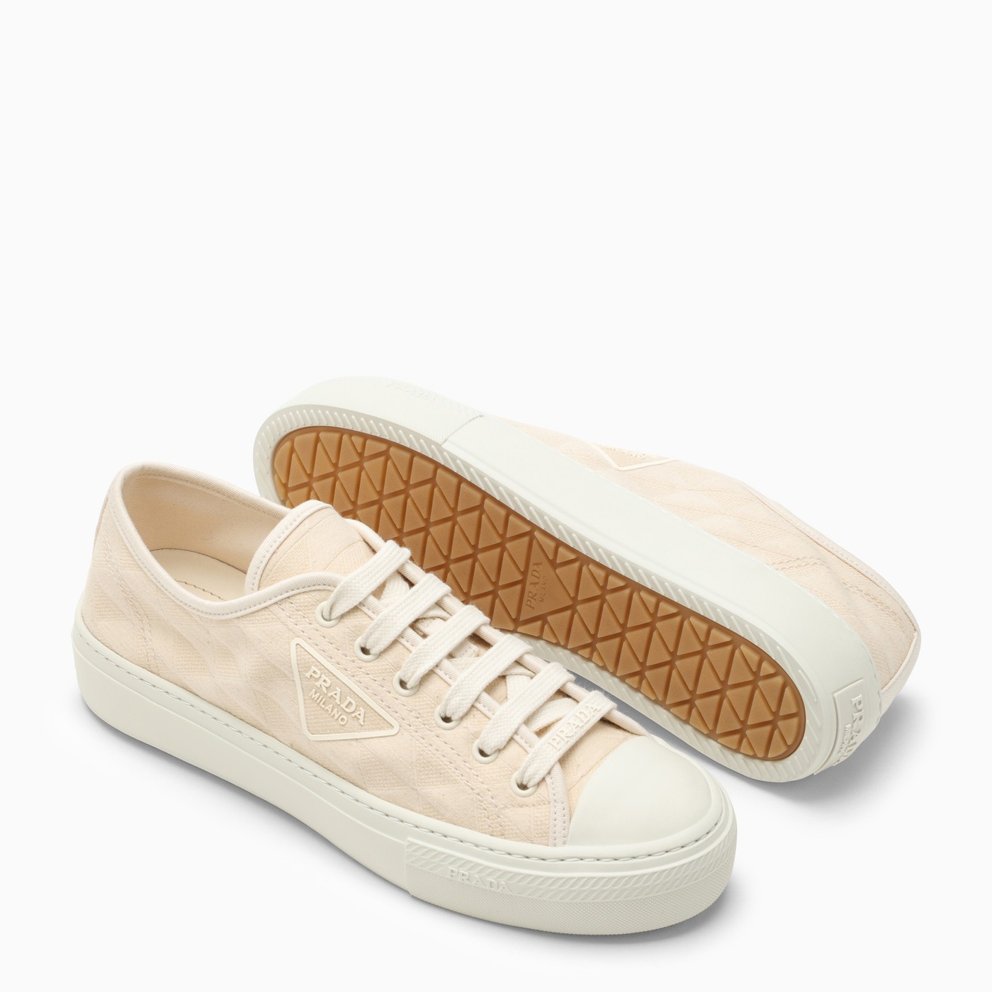 Prada Ivory fabric trainer with logo embroidery | TheDoubleF