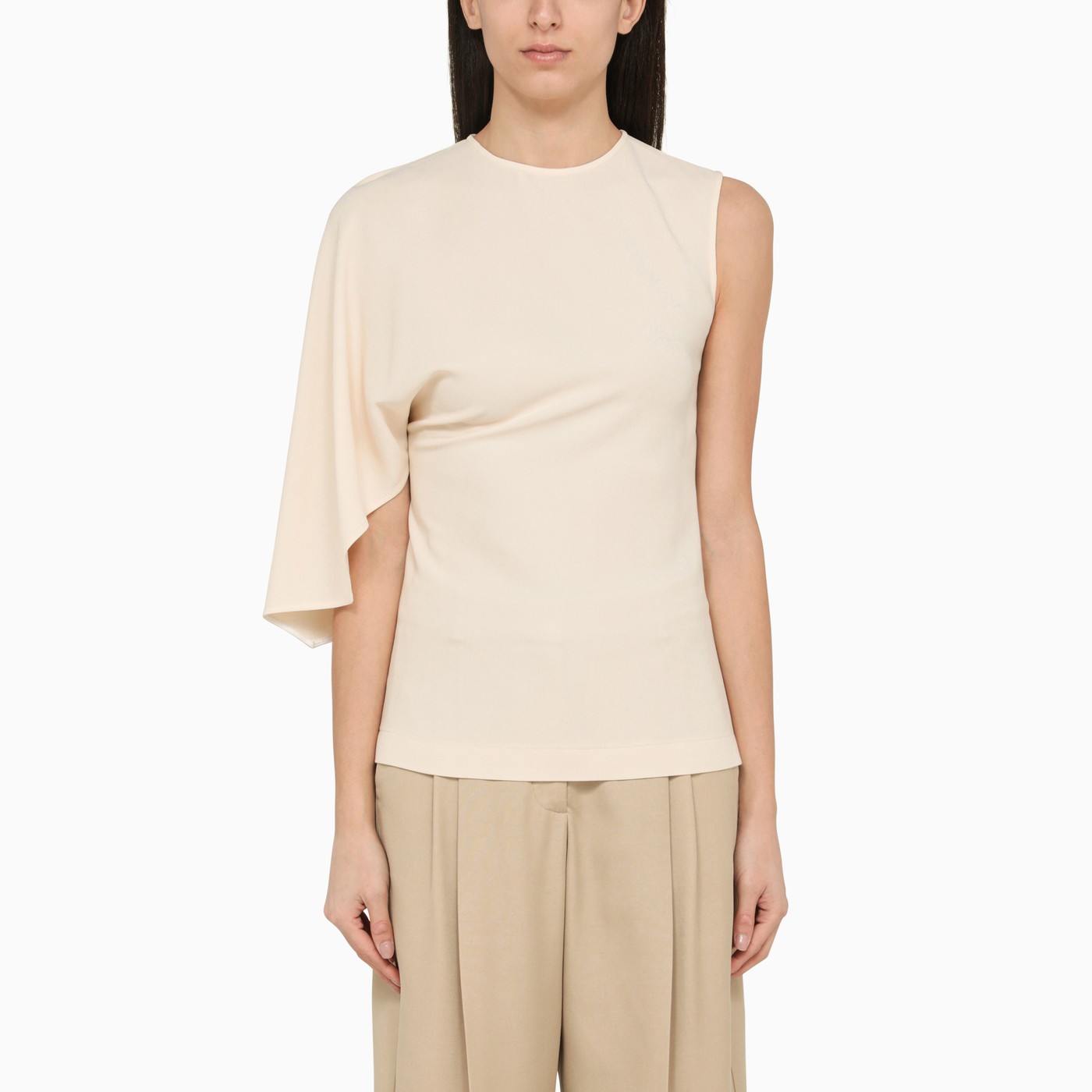 Stella McCartney Chalk-coloured one-shoulder viscose sweater | TheDoubleF
