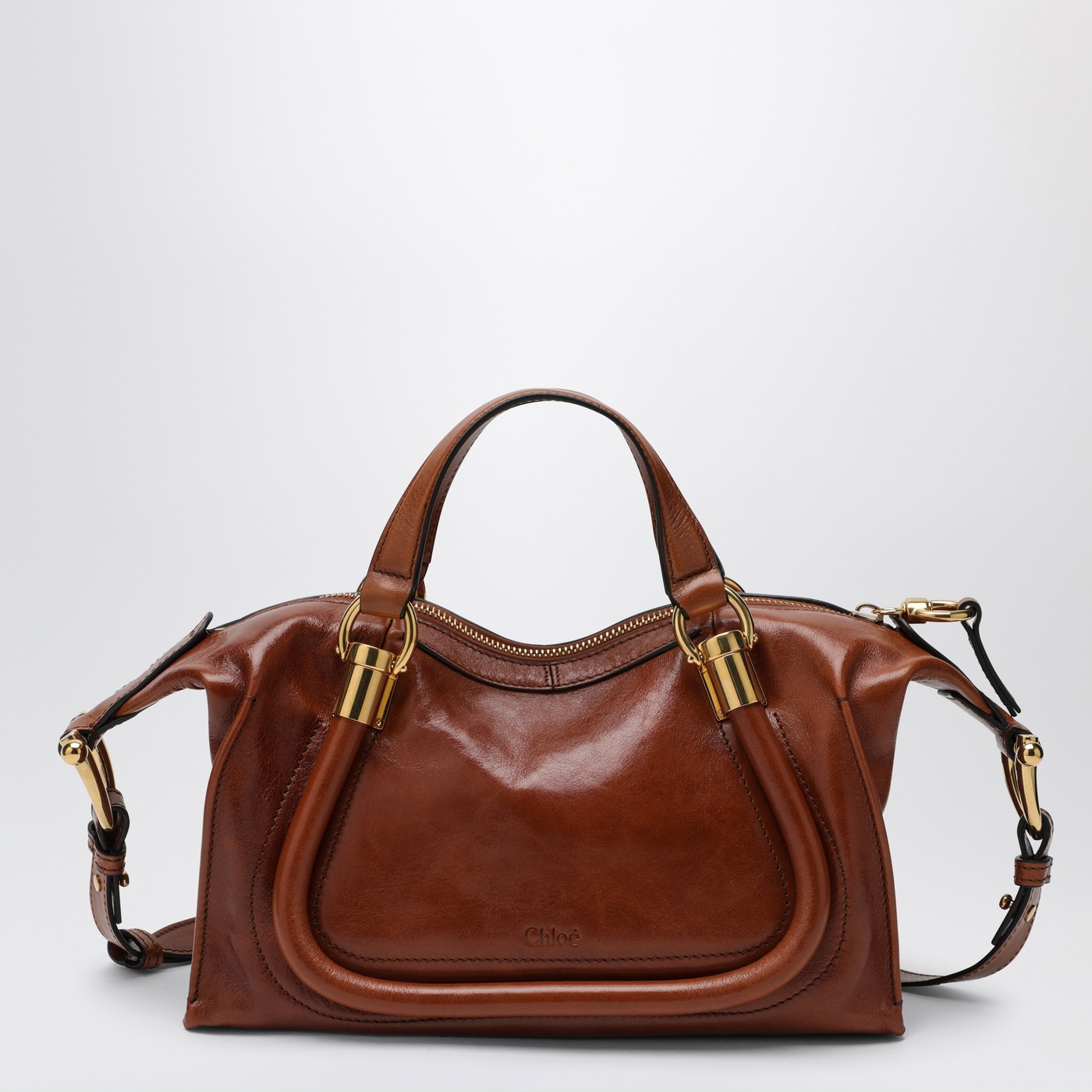 Chloé Small Paraty 24 bag in shiny brown leather | TheDoubleF