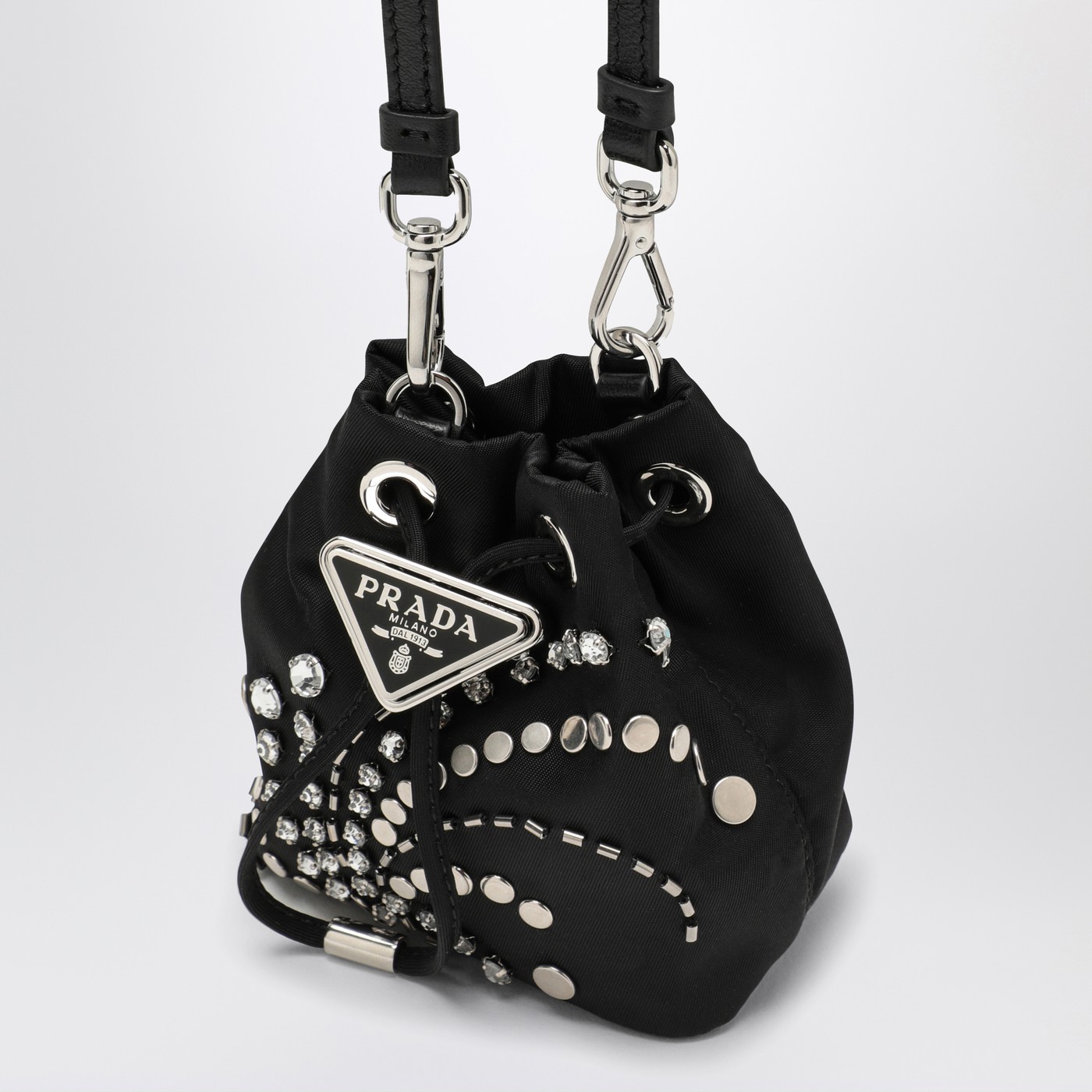Prada Black Nylon Mini Pouch With Crystals Thedoublef