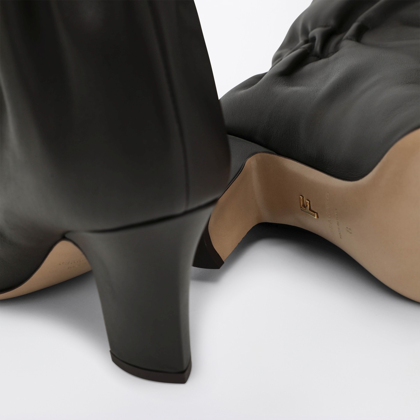 Ferragamo Ruched Boots in Dark Brown Leather | TheDoubleF