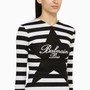 Balmain Black and white striped shirt with cotton logo | TheDoubleF