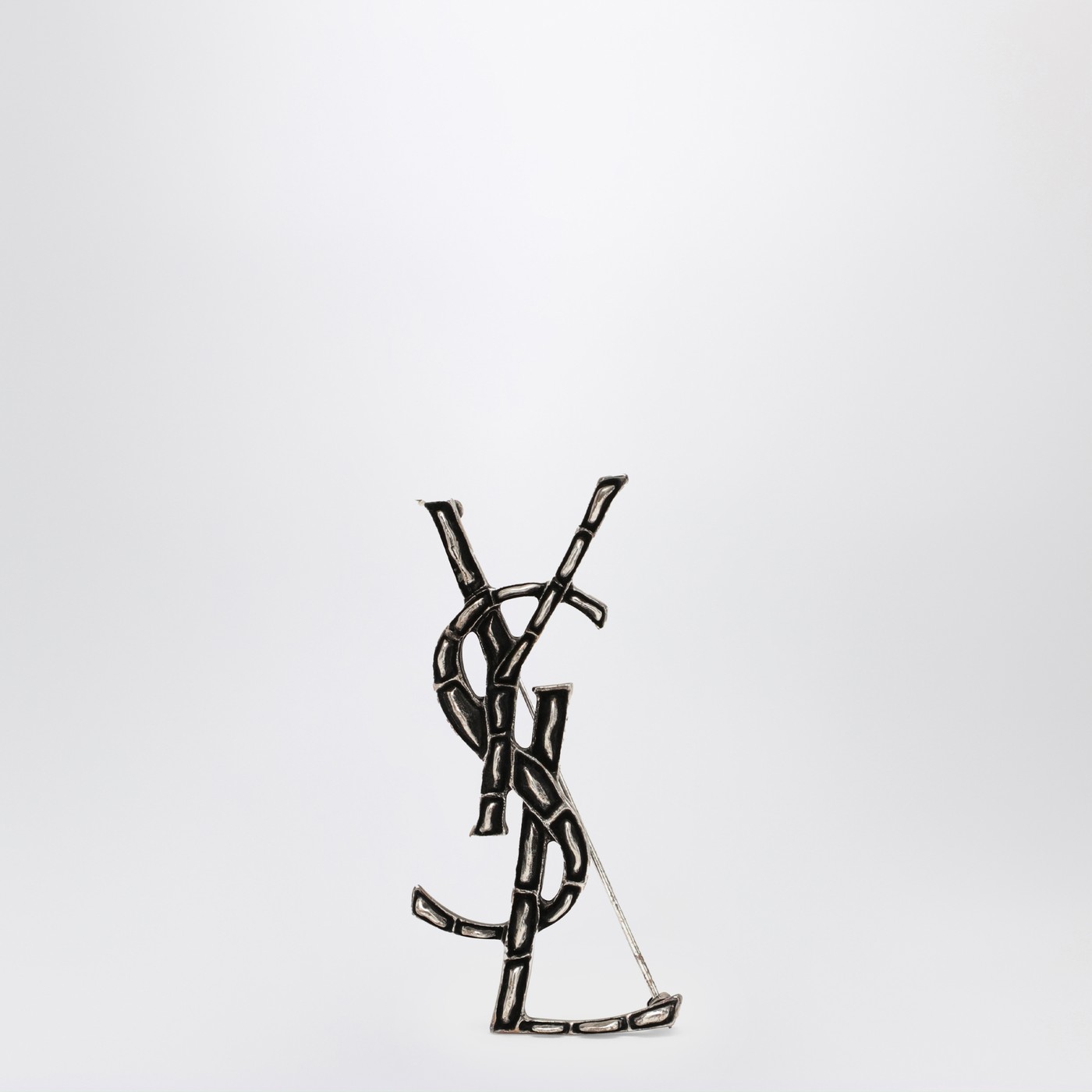 Saint Laurent Silver-plated Cassandre brooch with crocodile texture ...