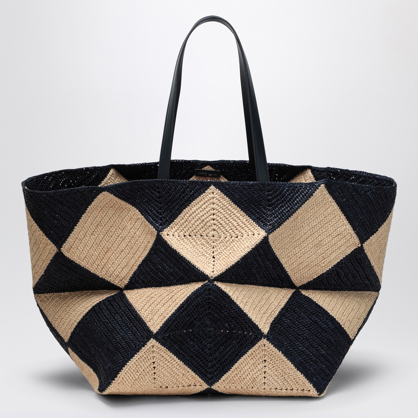 Loewe Puzzle Fold Tote XXL natural/navy raffia bag | TheDoubleF