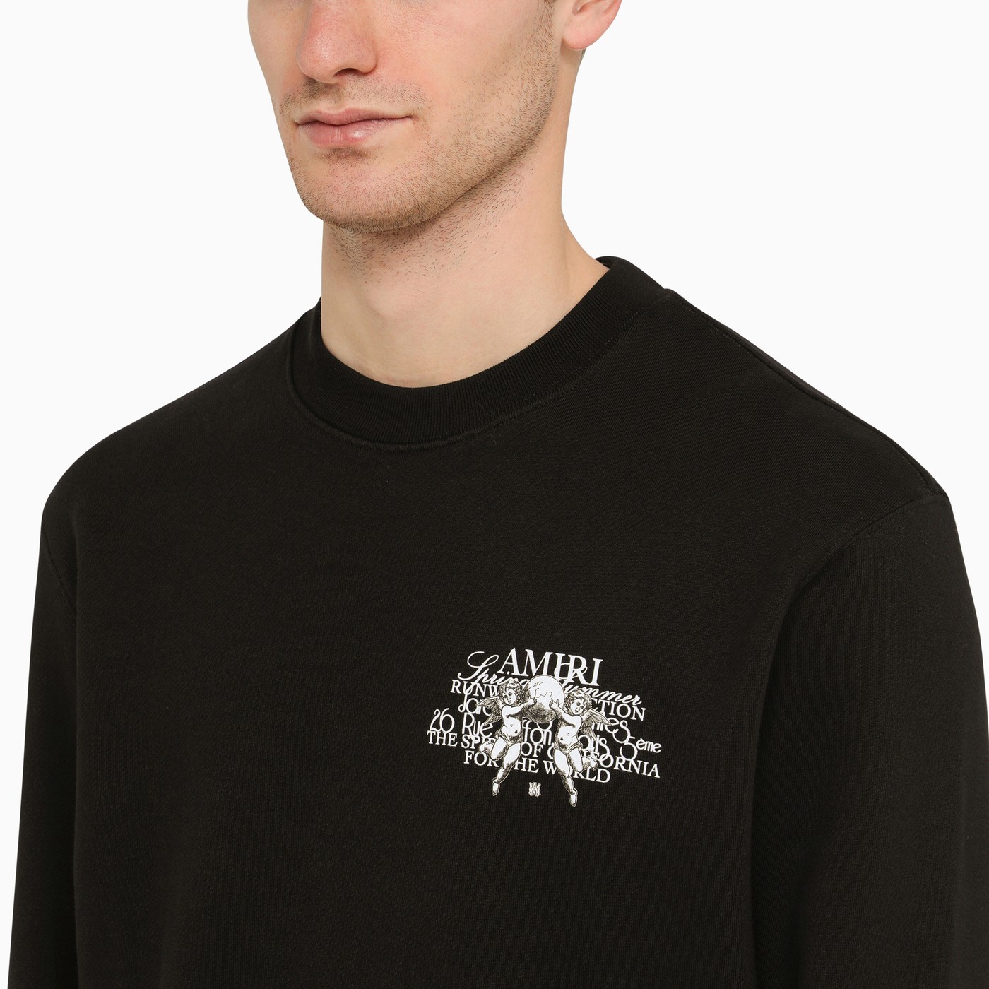 AMIRI Black cotton crew-neck sweatshirt with logo print | TheDoubleF
