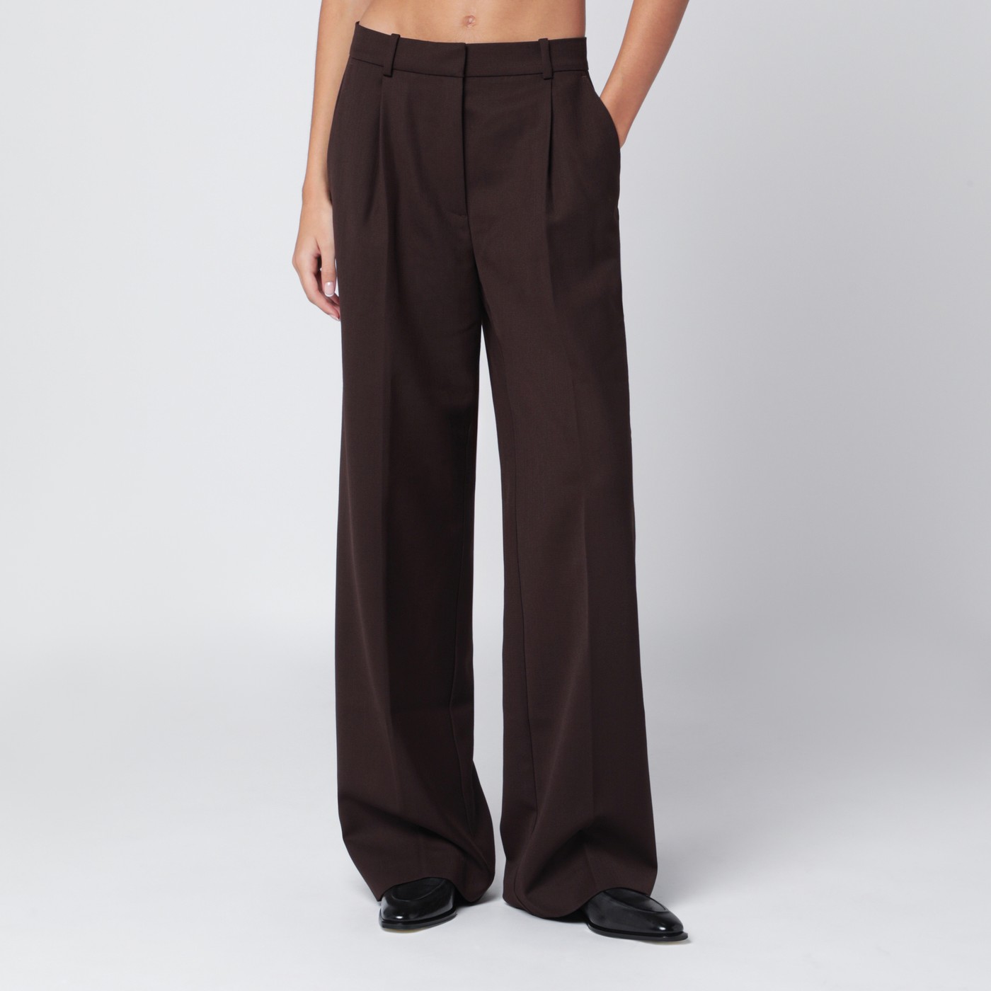 ANINE BING Pantalone ampio marrone in misto lana | TheDoubleF
