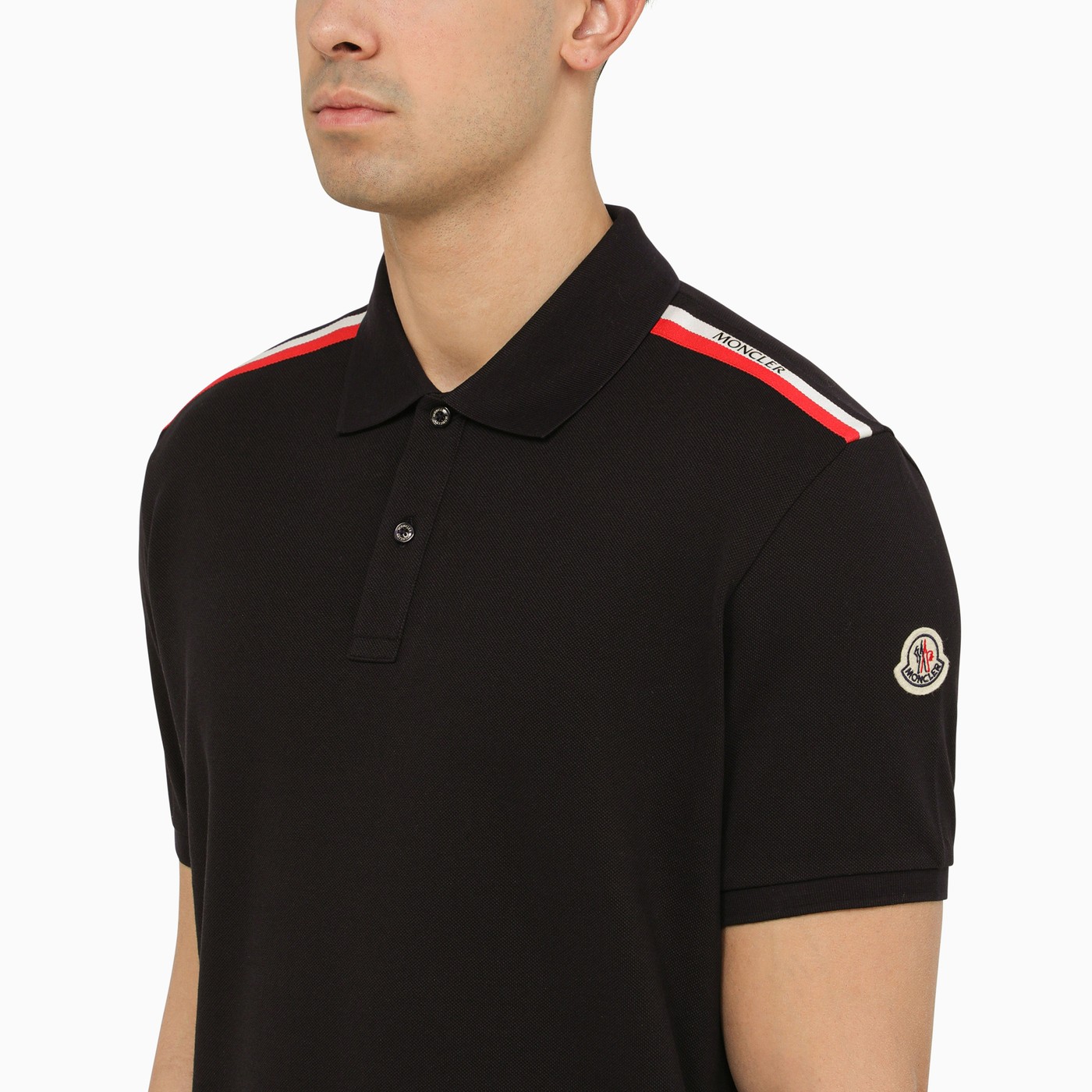 Moncler Black cotton polo shirt with logo | TheDoubleF