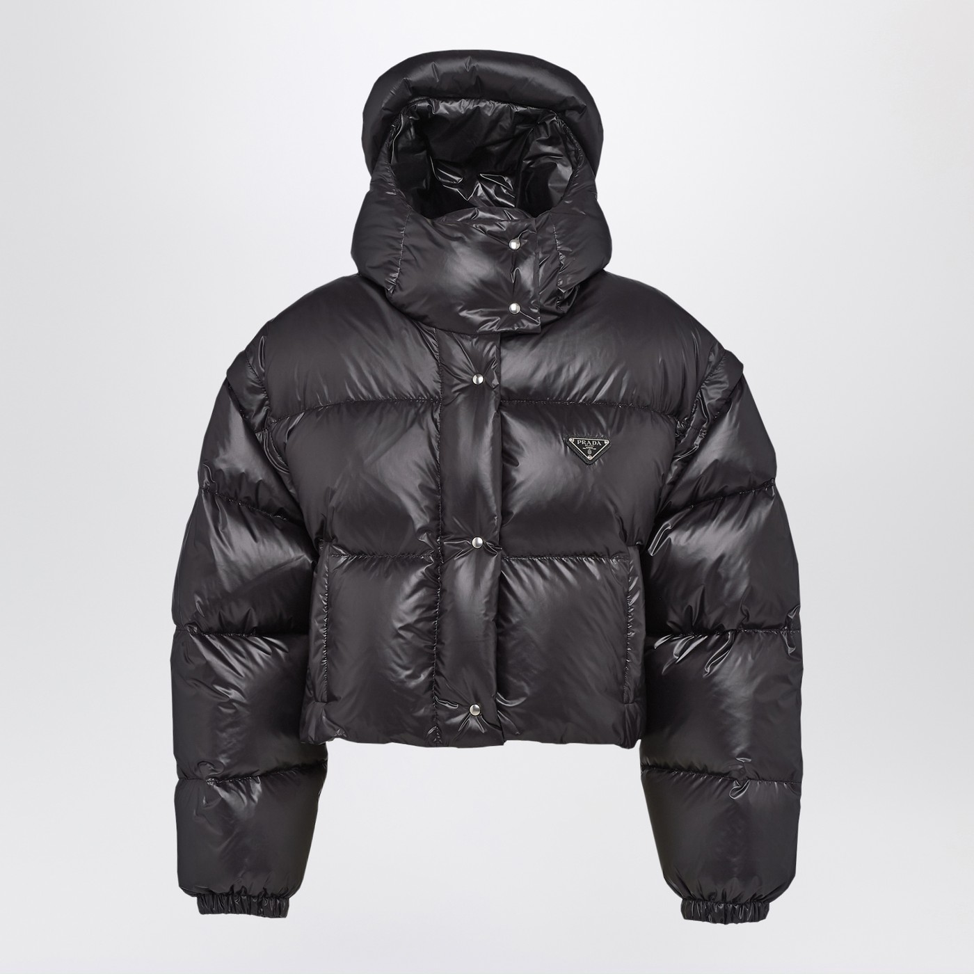 Prada Black convertible Re-Nylon bomber jacket with logo | TheDoubleF