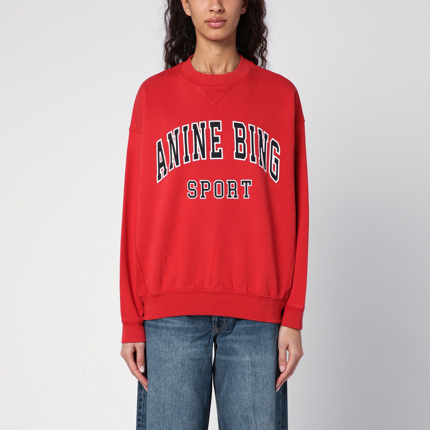 ANINE BING Red crew-neck sweatshirt with logo print | TheDoubleF