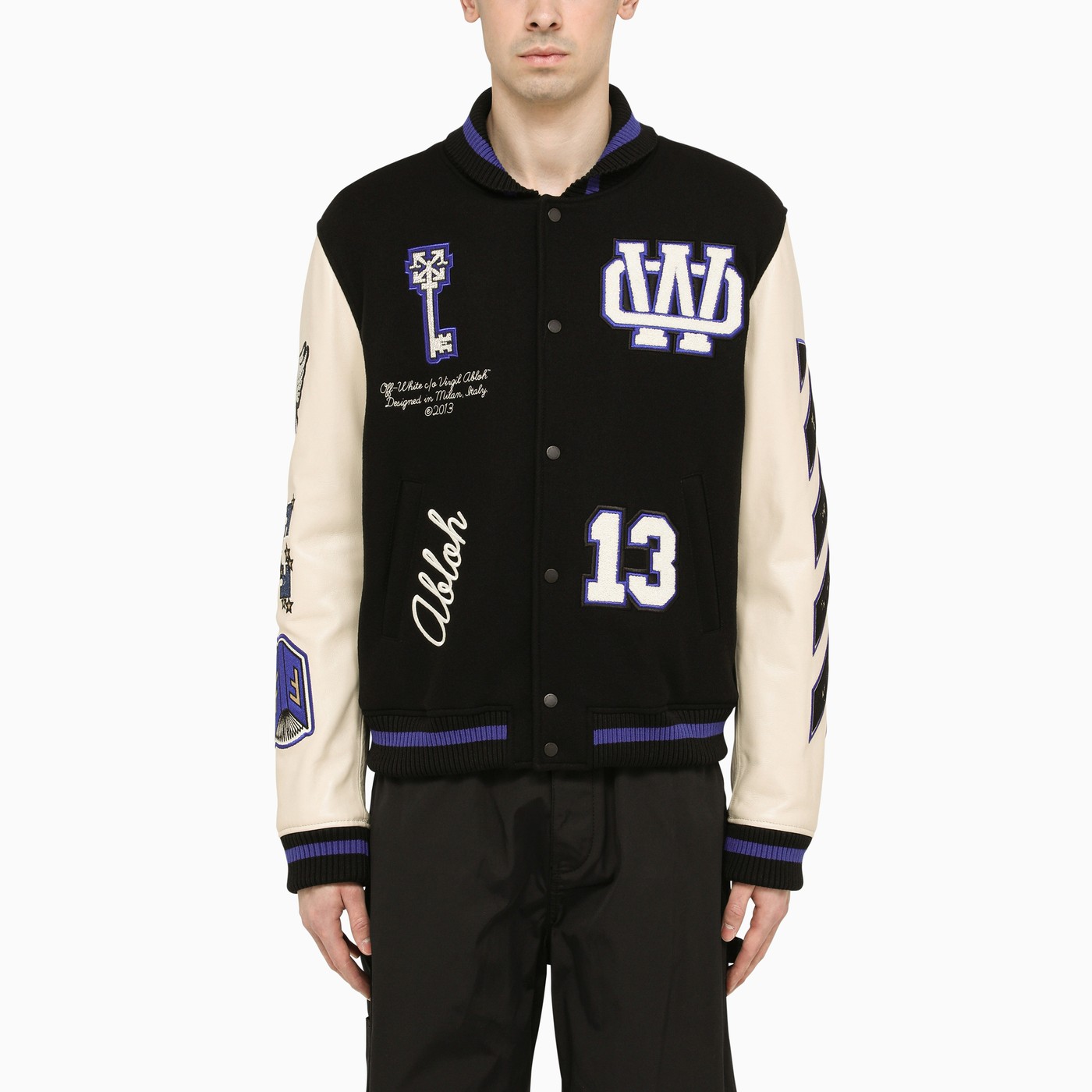 Off-White™ Black/ivory bomber jacket with patches | TheDoubleF