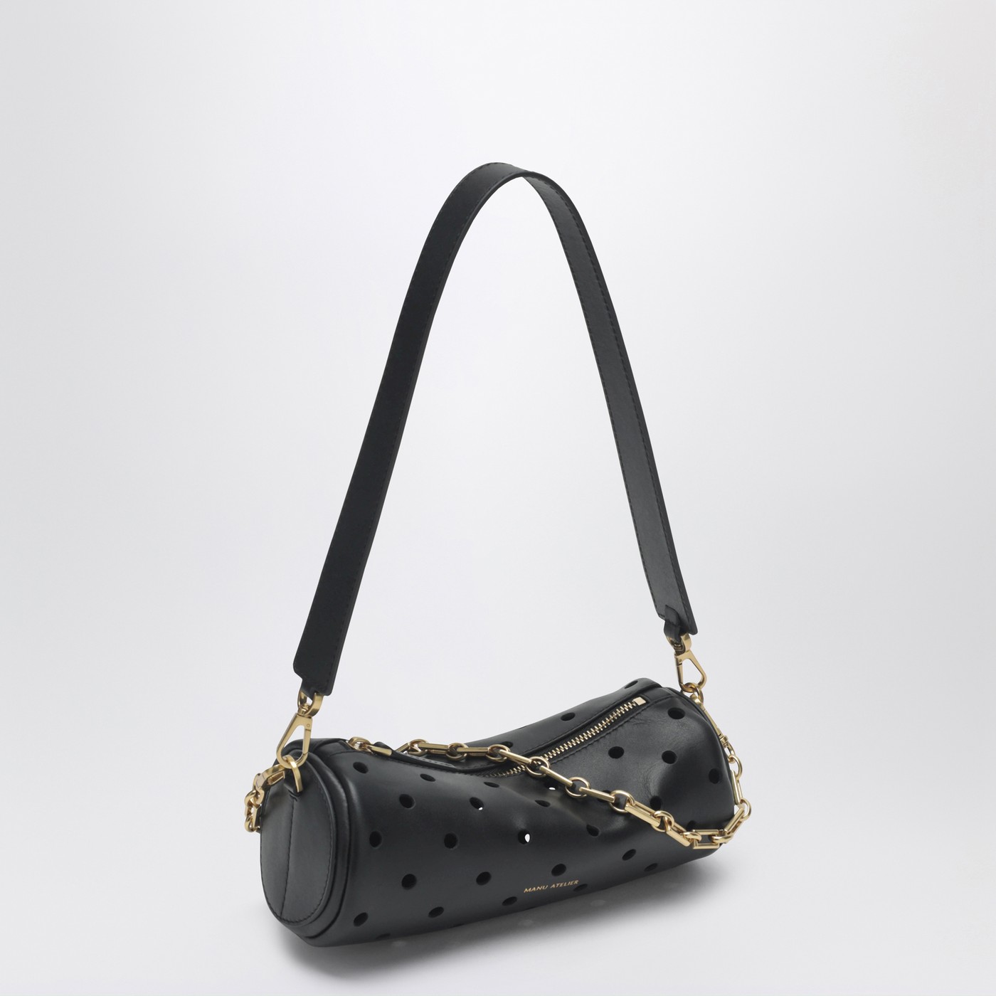 Manu Atelier Mini sac Cylinder en cuir noir perforé | TheDoubleF