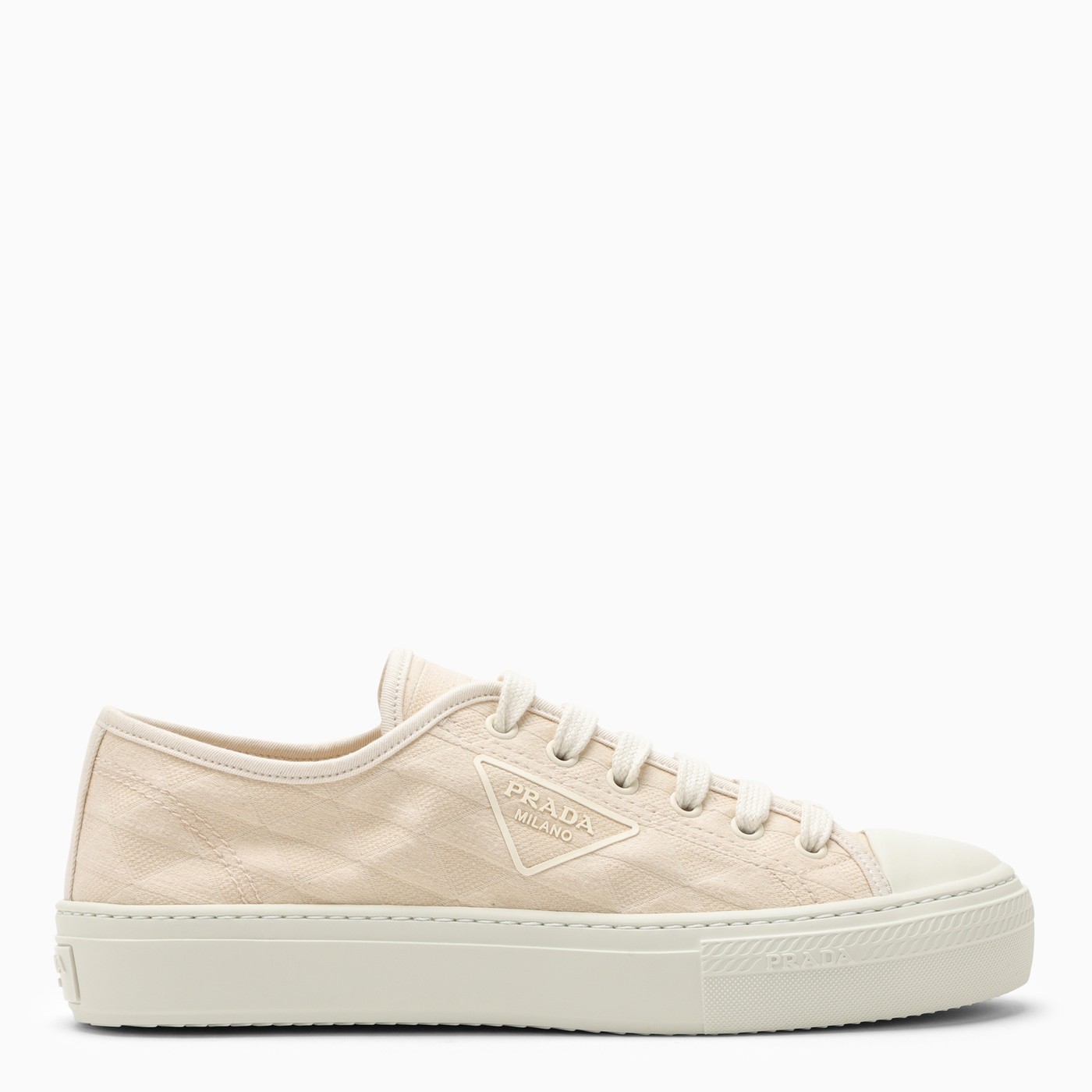 Prada Ivory fabric trainer with logo embroidery | TheDoubleF