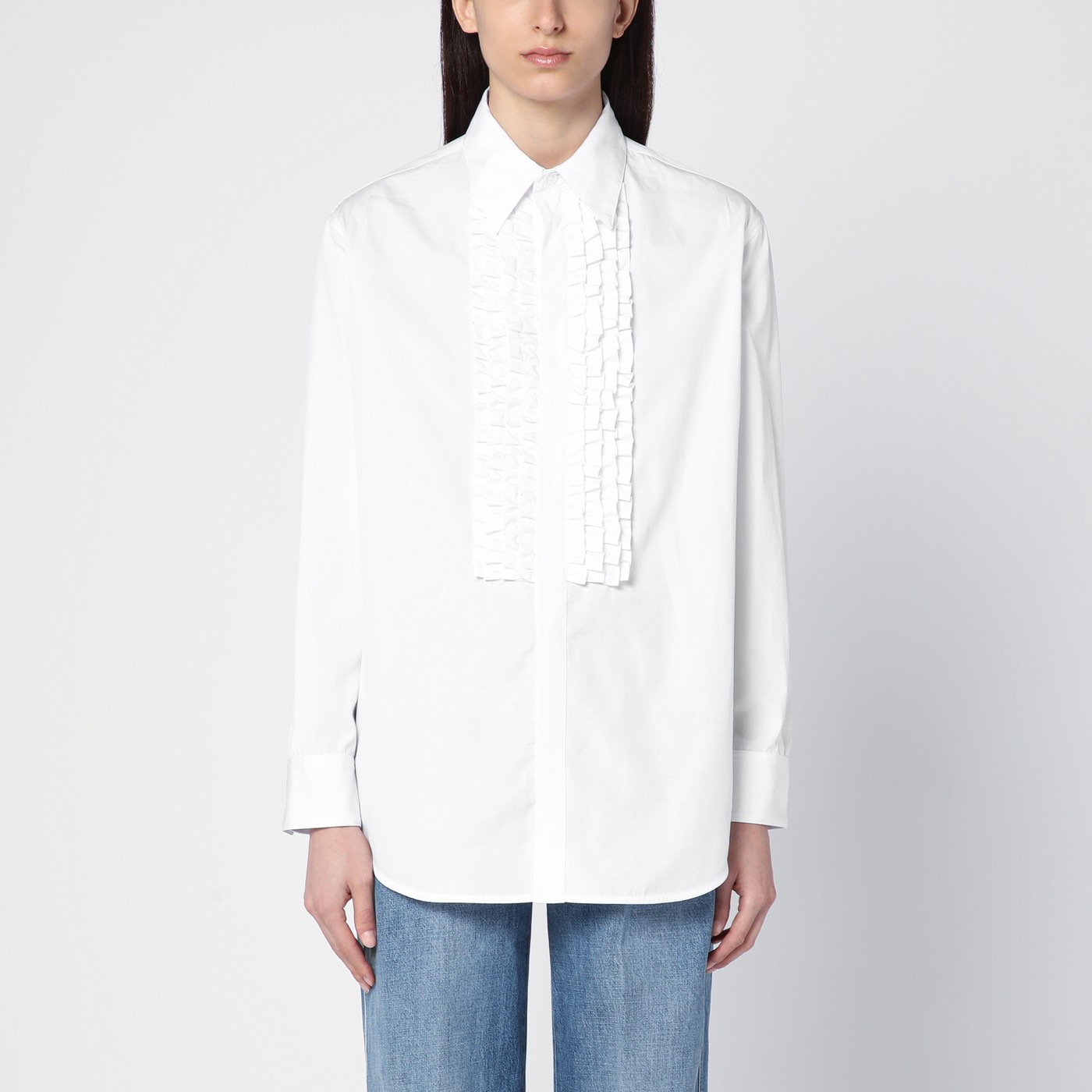 Bottega Veneta White poplin ruffle shirt | TheDoubleF