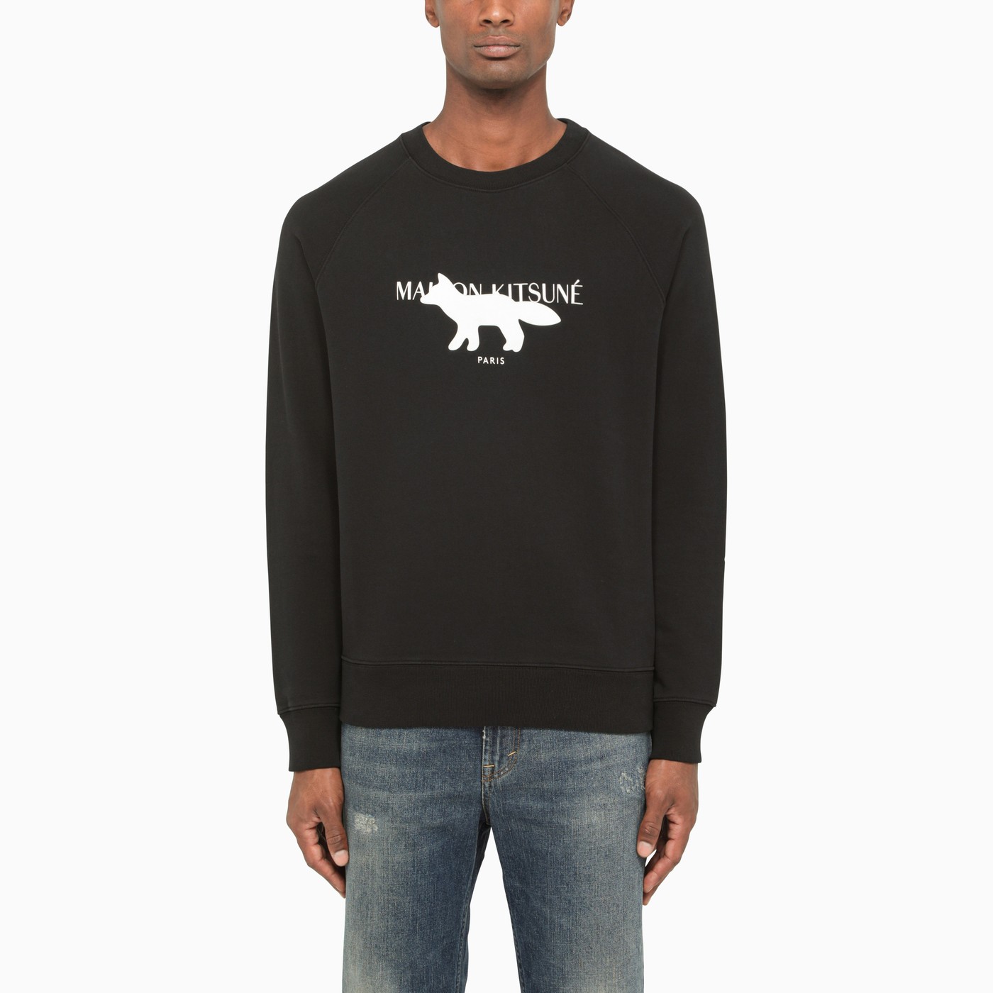 Maison Kitsuné Black crew neck sweatshirt with logo | TheDoubleF