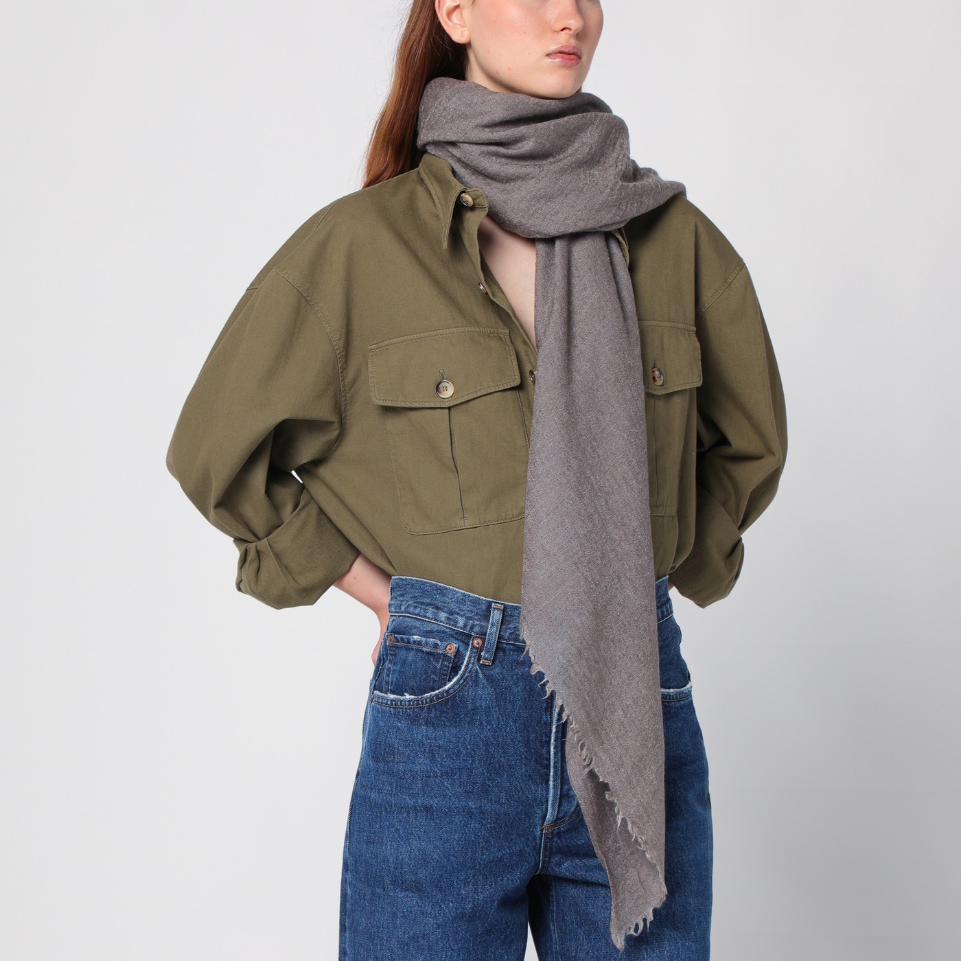 Destin Sciarpa color fango in misto lana e seta | TheDoubleF