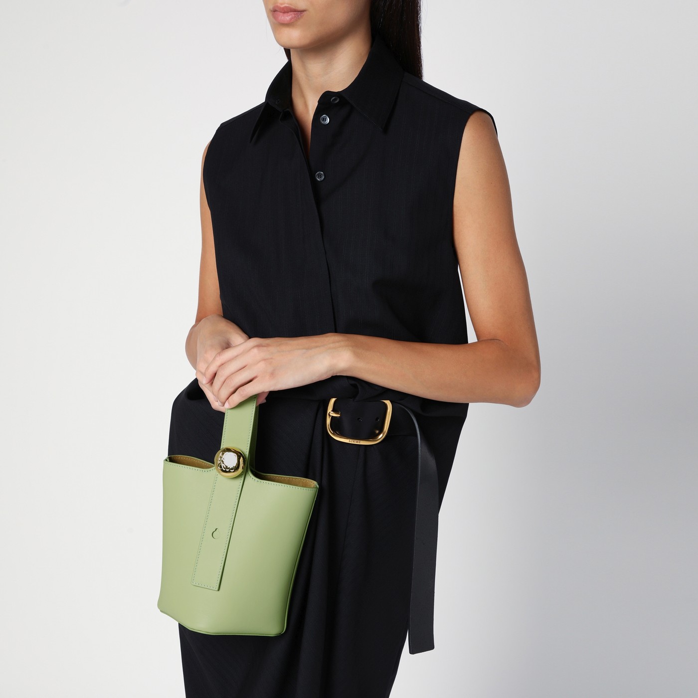 Loewe Light green calfskin Pebble Bucket small bag | TheDoubleF
