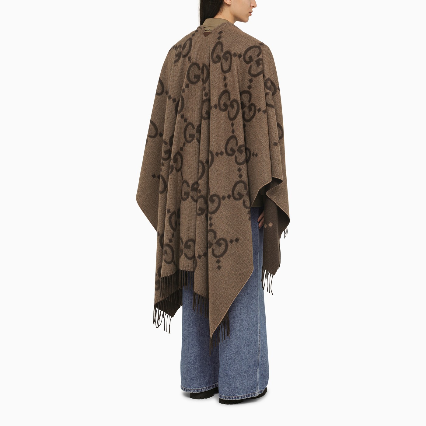 GUCCI Beige/brown reversible Jumbo cashmere cape | TheDoubleF