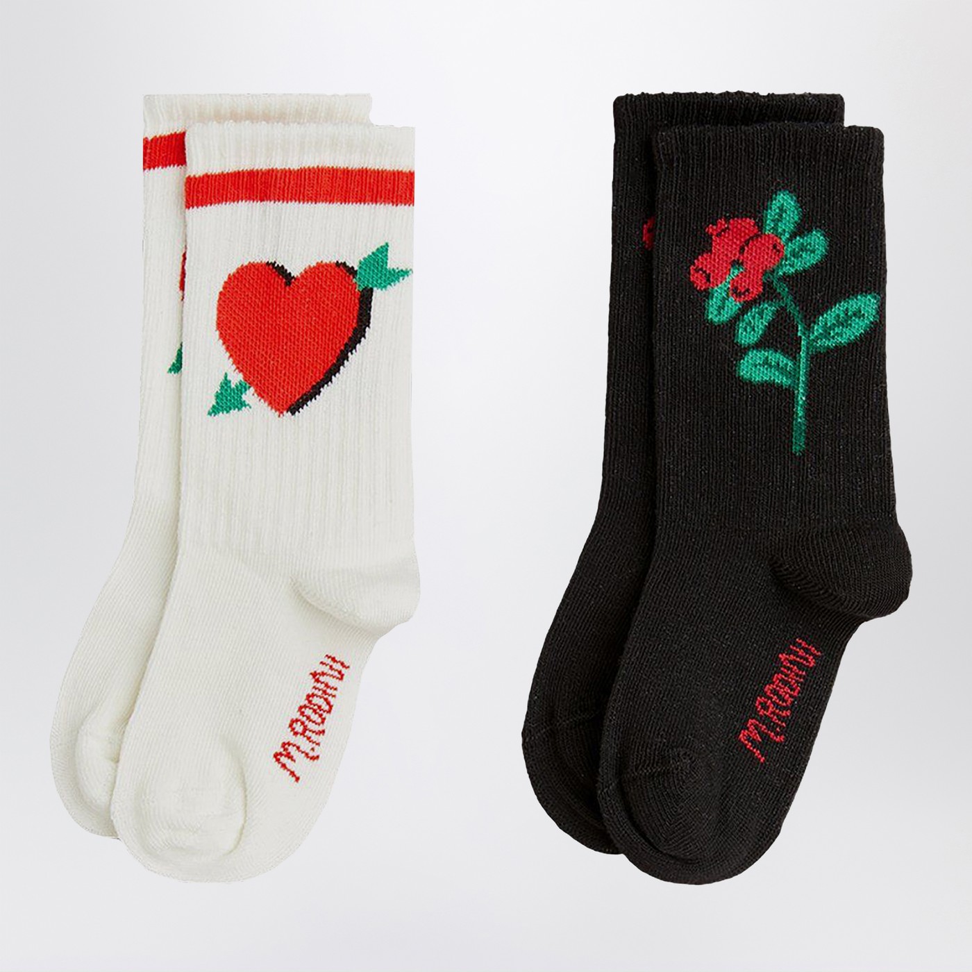 Mini Rodini Set of two pairs of socks with hearts, arrows, and red ...