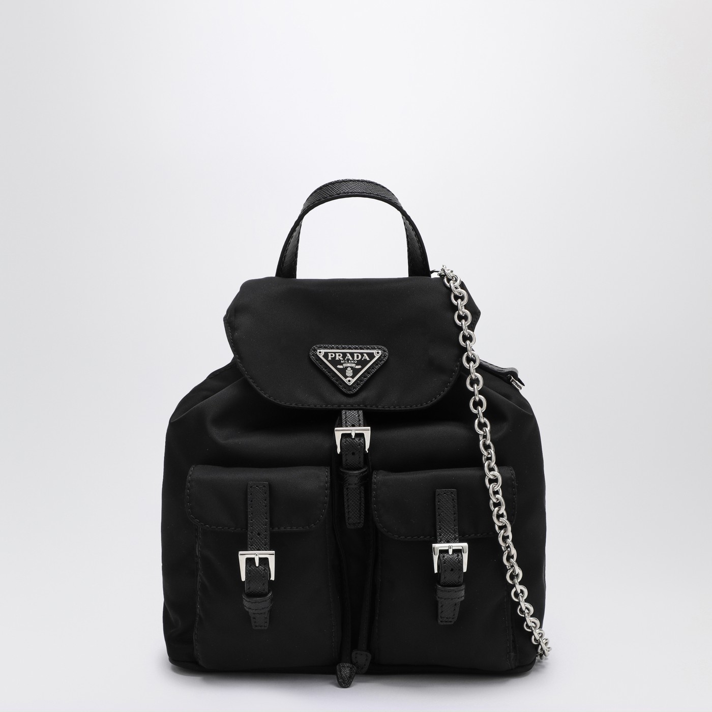 Prada Mini black Re-Nylon backpack with logo | TheDoubleF