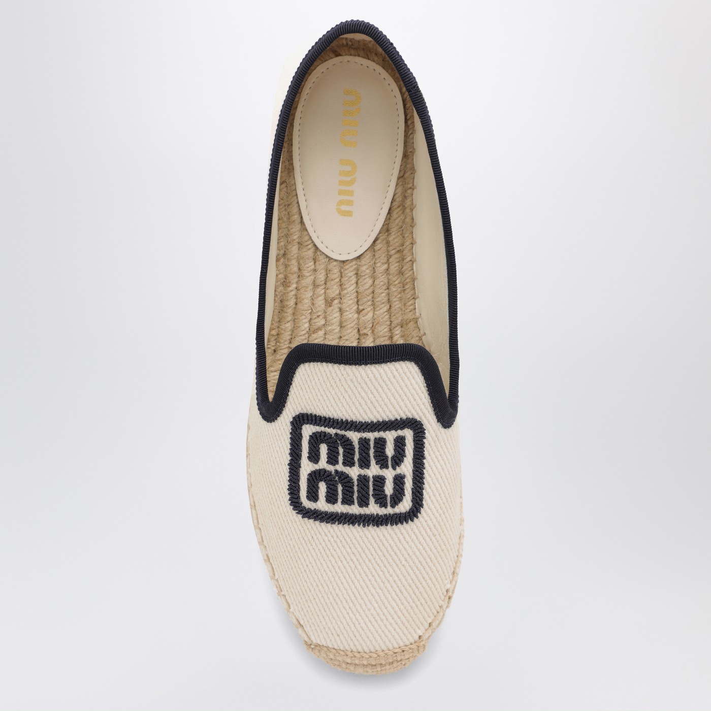 Miu Miu Ivory/blue espadrilles with logo embroidery | TheDoubleF
