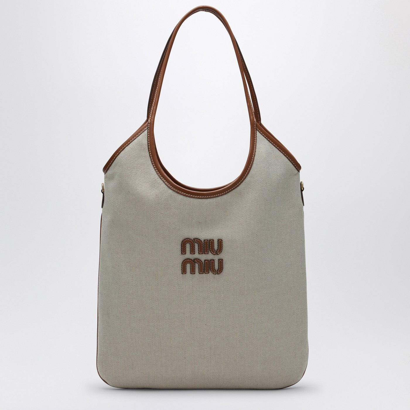 Miu Miu IVY Beige/Brandy canvas and leather bag | TheDoubleF