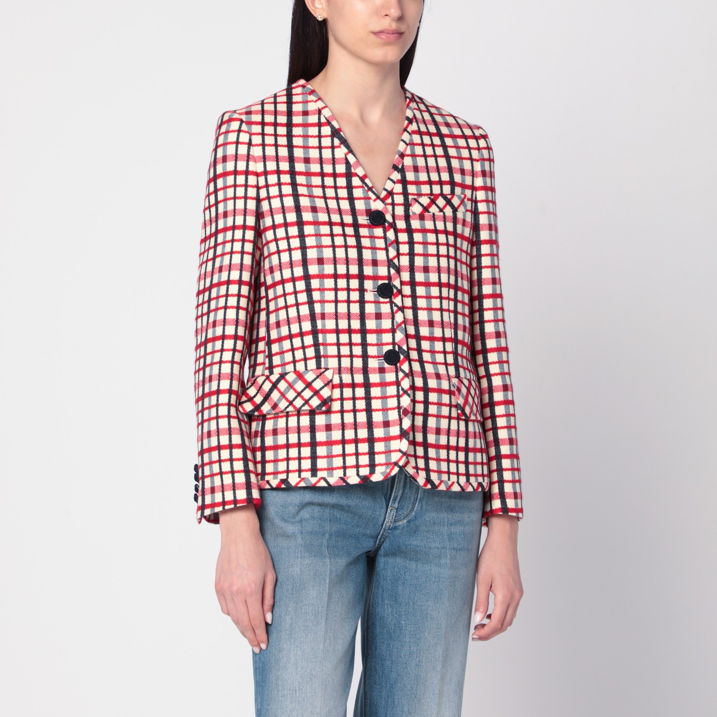Valentino Check-pattern jacket in virgin wool and cotton | TheDoubleF