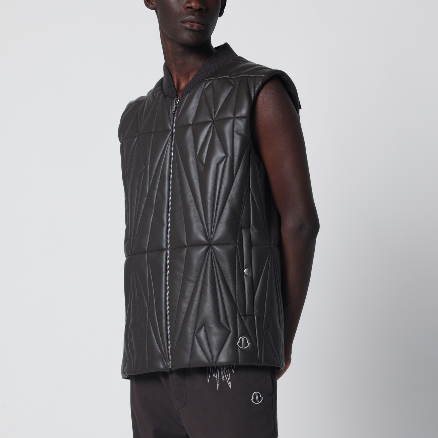 Moncler + Rick Owens Brown faux leather zip-up vest | TheDoubleF