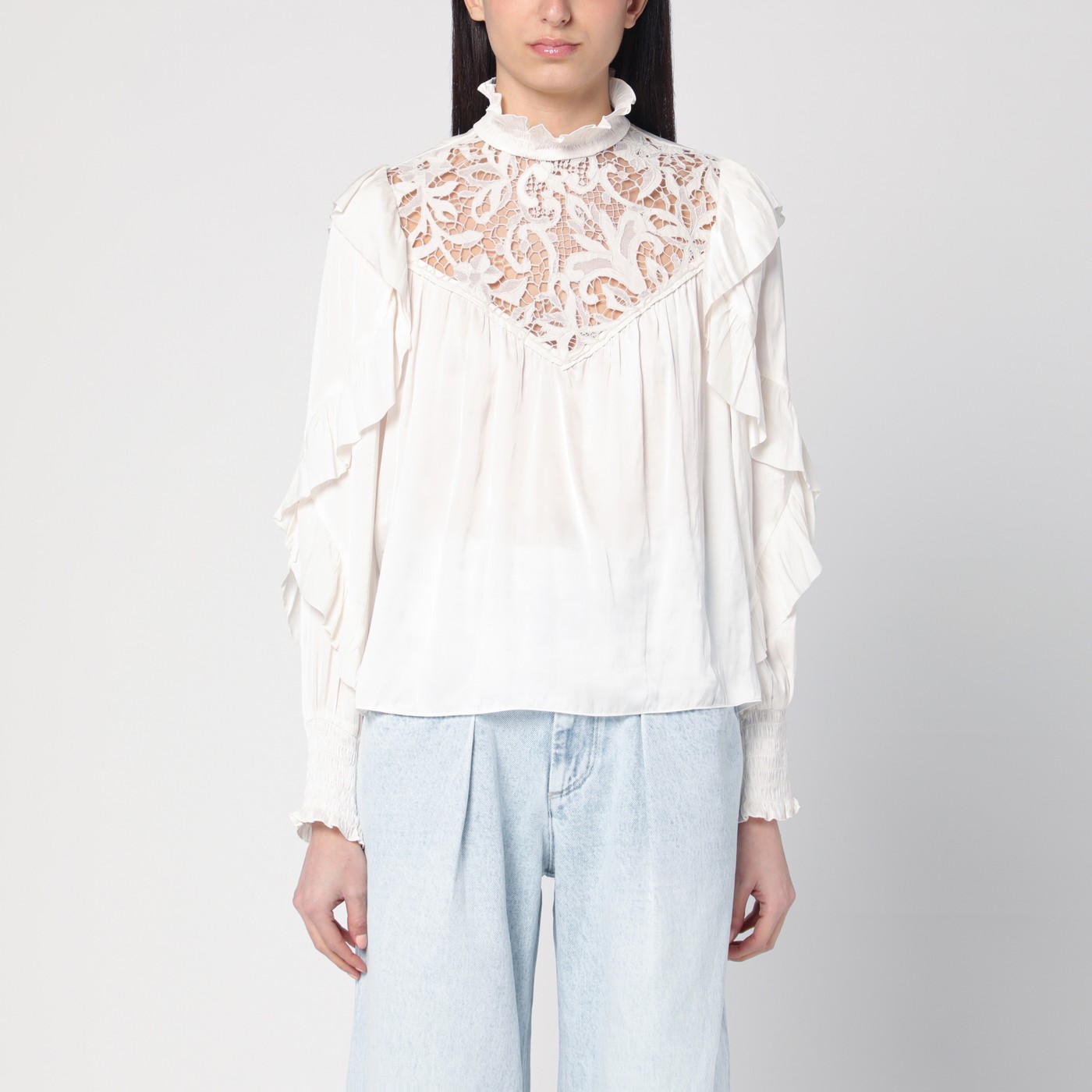 ISABEL MARANT Seila blouse in ecru with lace and ruffles | TheDoubleF
