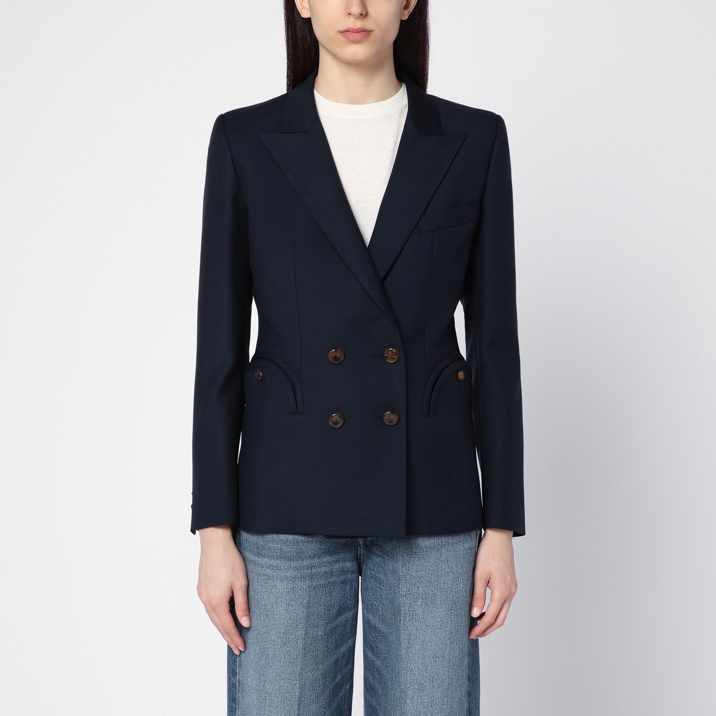 Blazé Milano First Class double-breasted jacket in navy blue wool ...