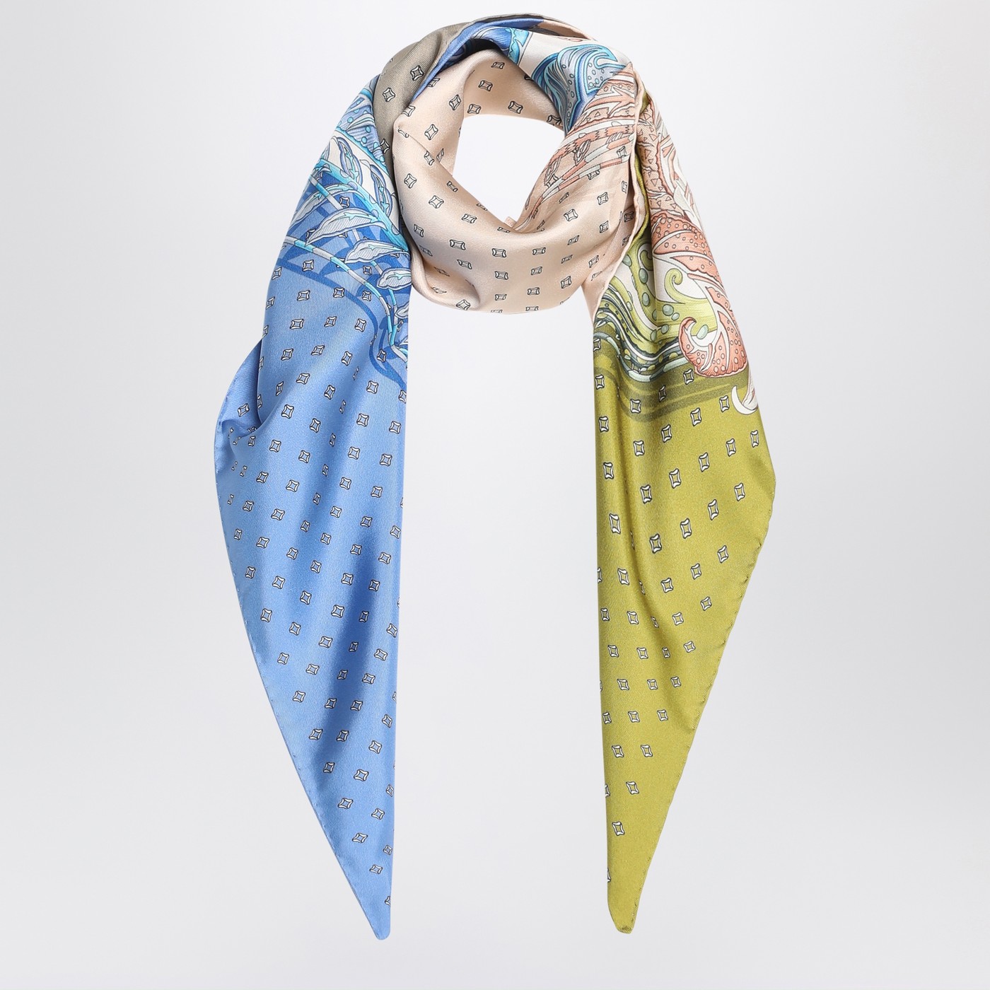 Ferragamo Green/blue silk scarf with Madras print | TheDoubleF