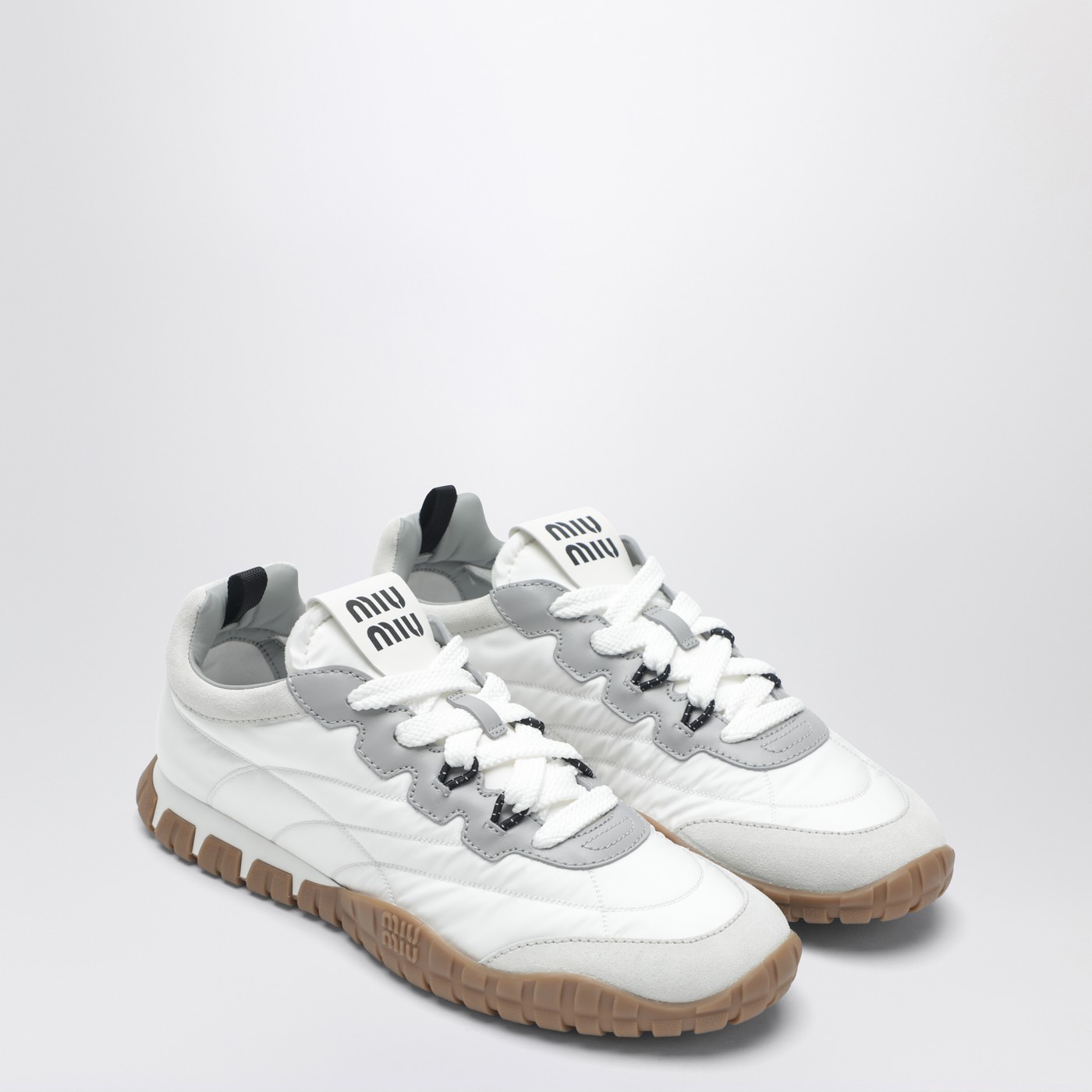 Miu Miu White Tyre sneakers in technical fabric and suede | TheDoubleF