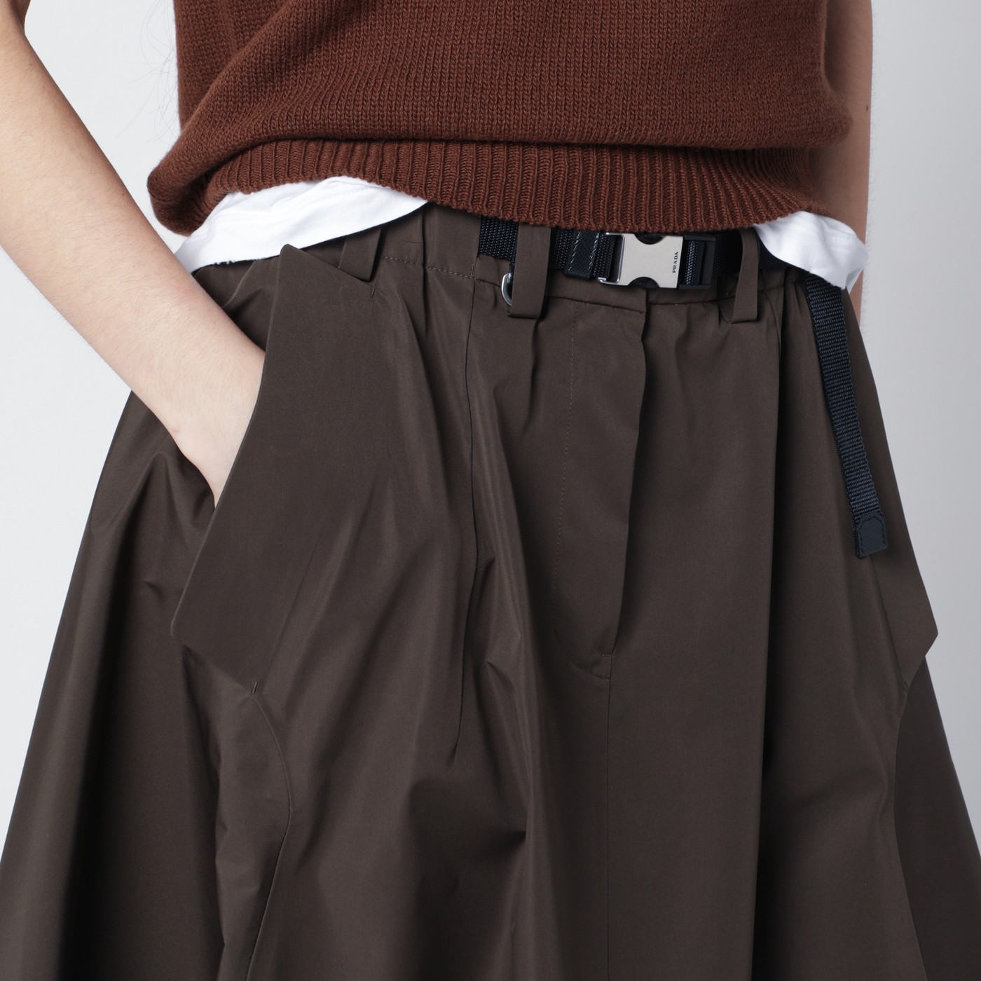 Prada Wide camouflage green skirt in technical canvas | TheDoubleF