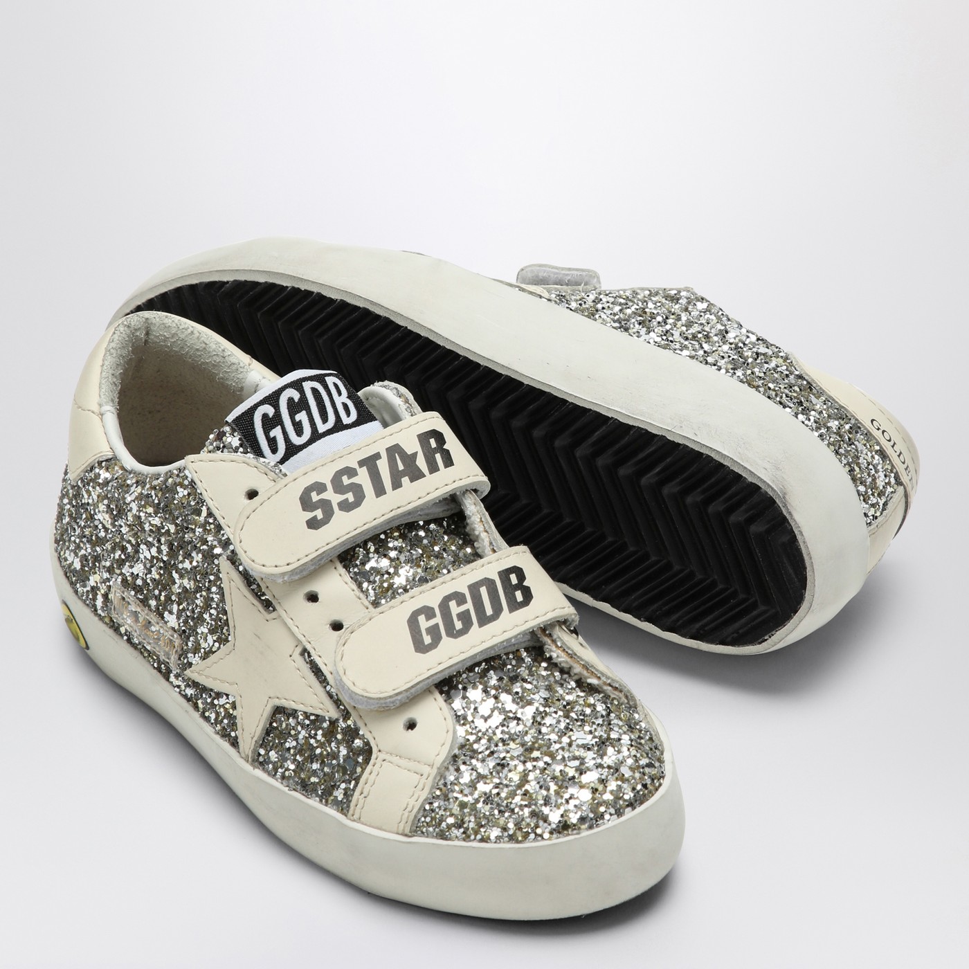Golden Goose Old School low trainer in platinum/cream glitter | TheDoubleF
