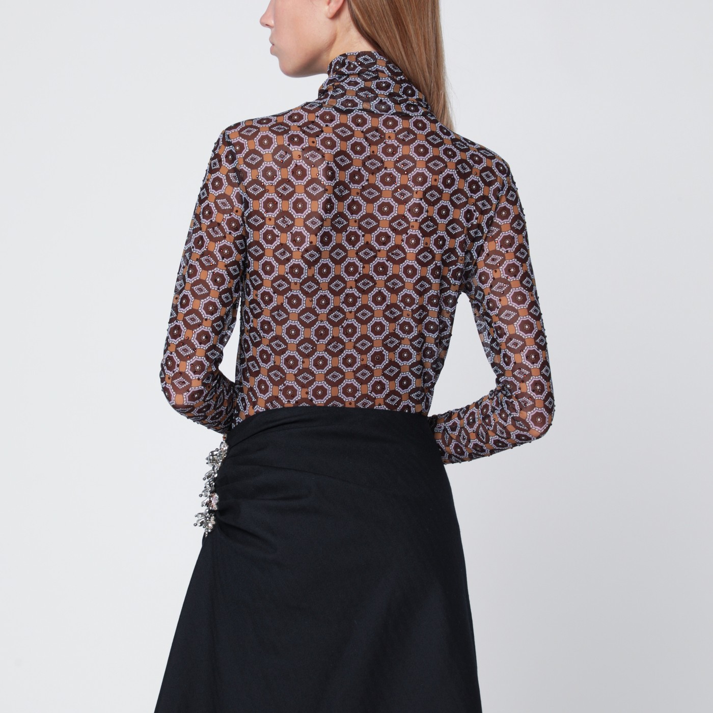 Dries Van Noten Semi-transparent brown print turtleneck jumper | TheDoubleF