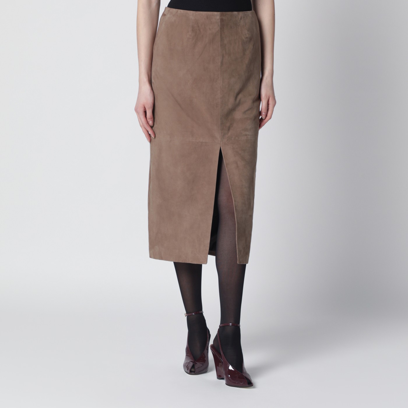 ROTATE Birger Christensen Brown suede pencil skirt | TheDoubleF
