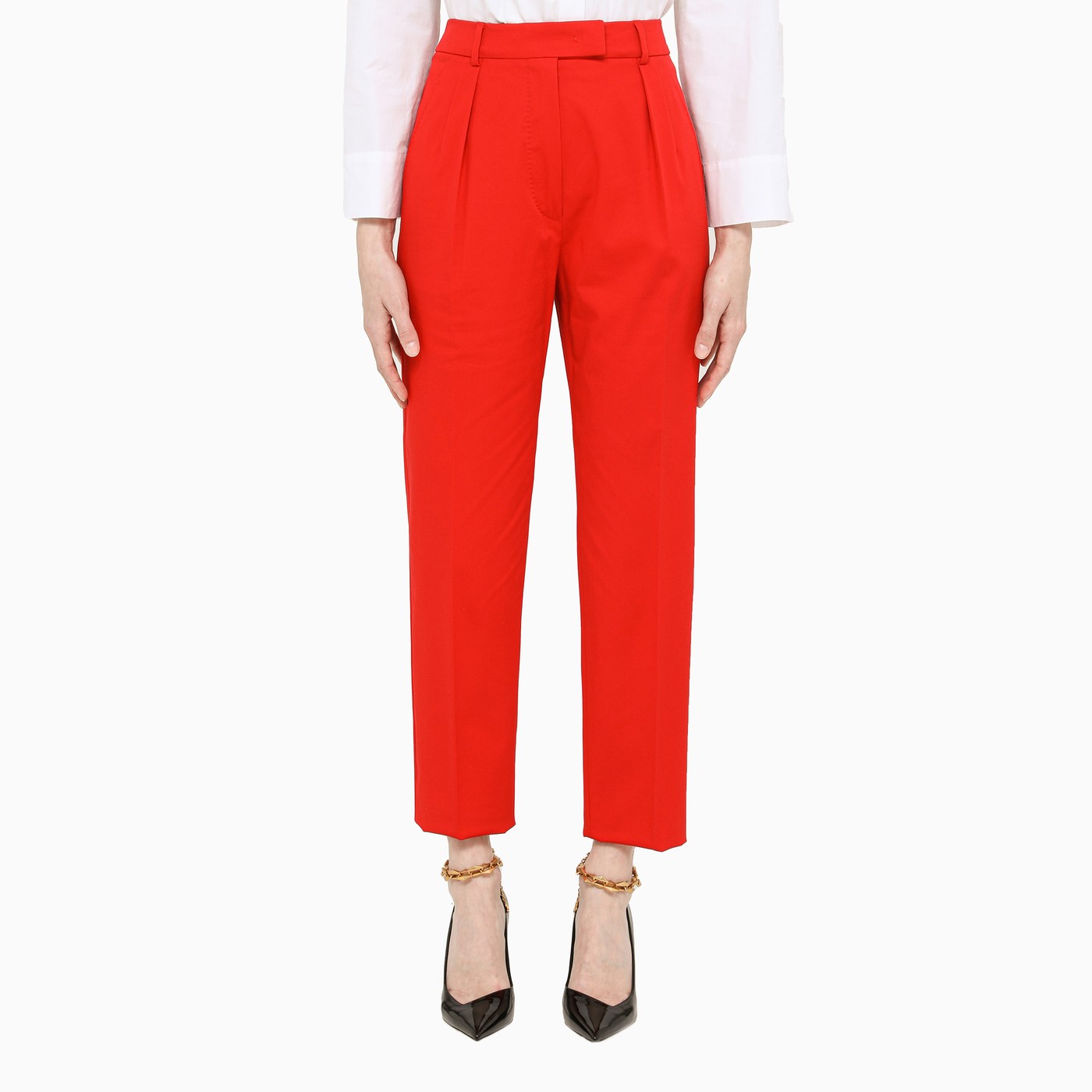 Max Mara Studio Pantalon rouge en coton coupe régulière | TheDoubleF