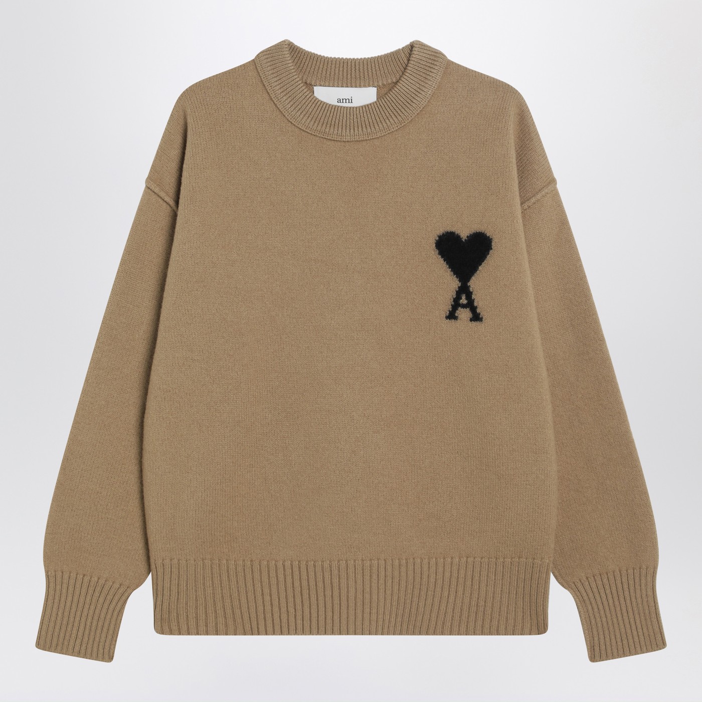 Ami Paris Pull Ami De Coeur en laine camel | TheDoubleF