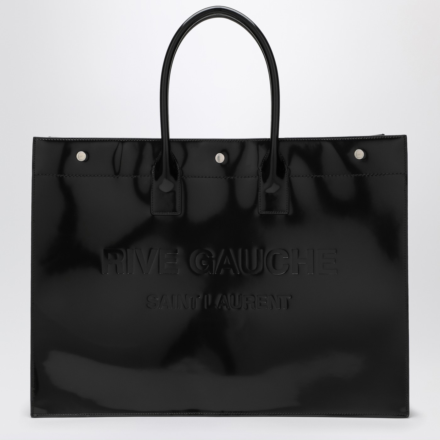Saint Laurent Large Rive Gauche black patent leather bag | TheDoubleF