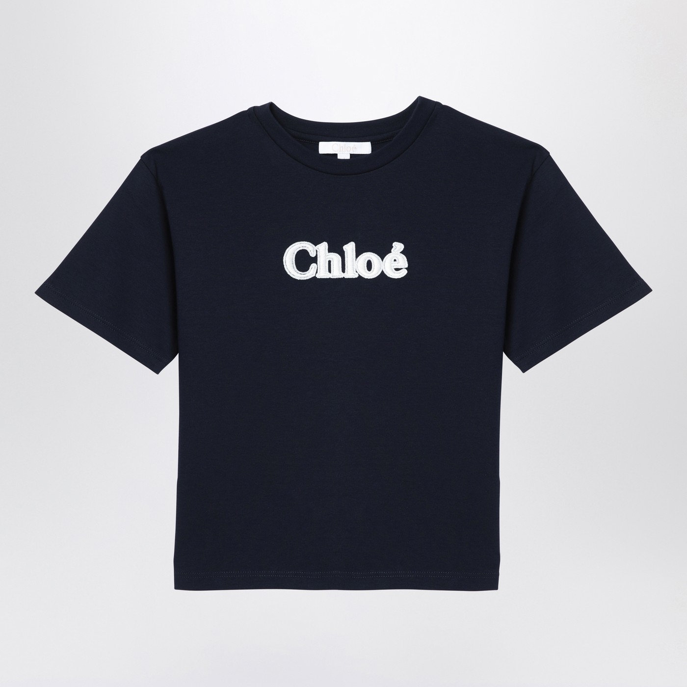 Chloé T-shirt blu navy con ricamo logo | TheDoubleF