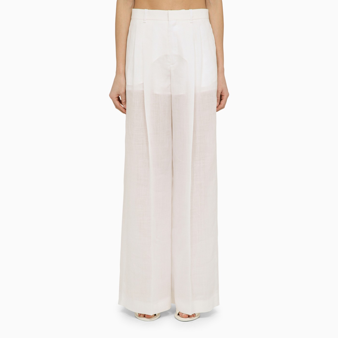 Chloé White wide trousers in ramie | TheDoubleF