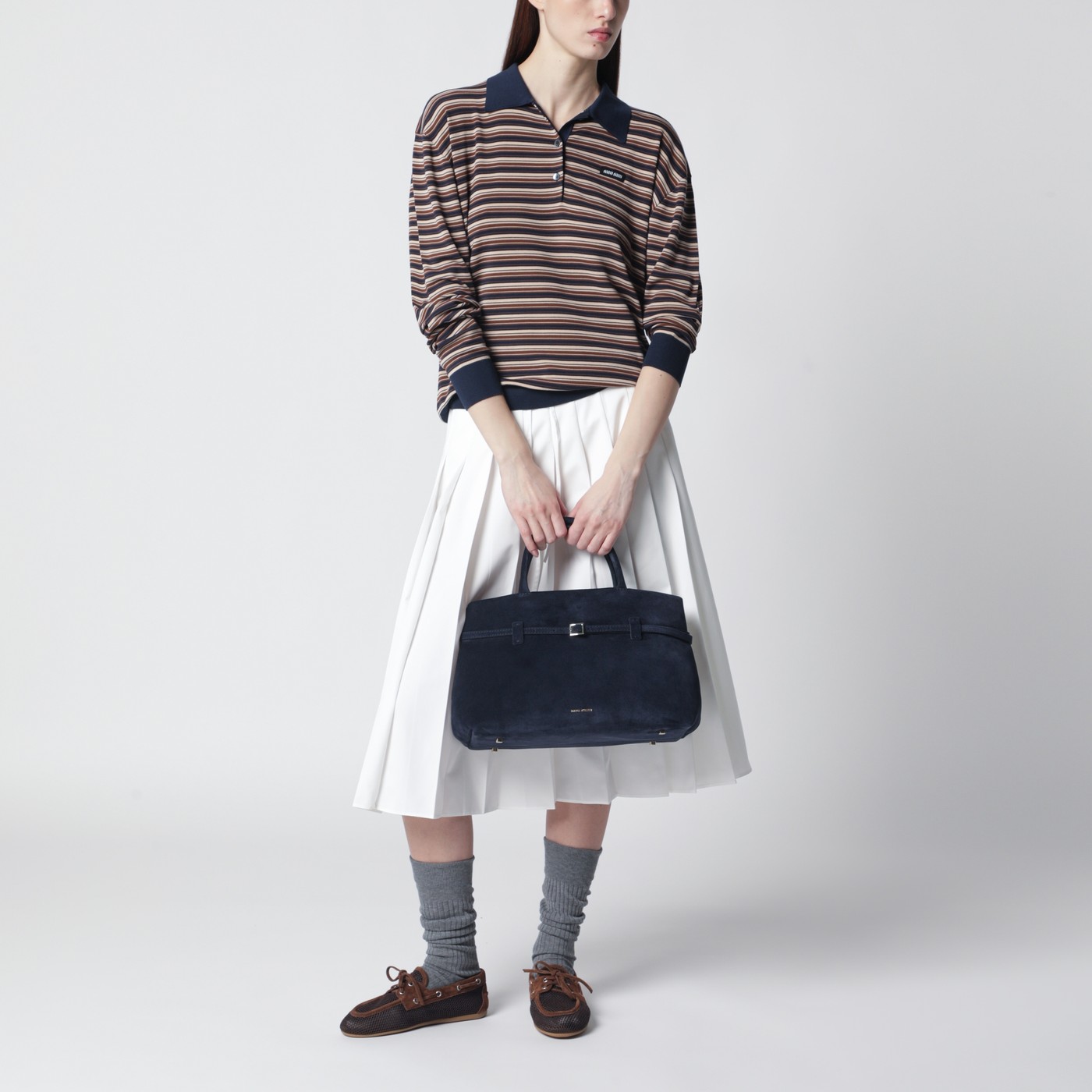 Manu Atelier Le Cambon 35 dark blue suede bag | TheDoubleF