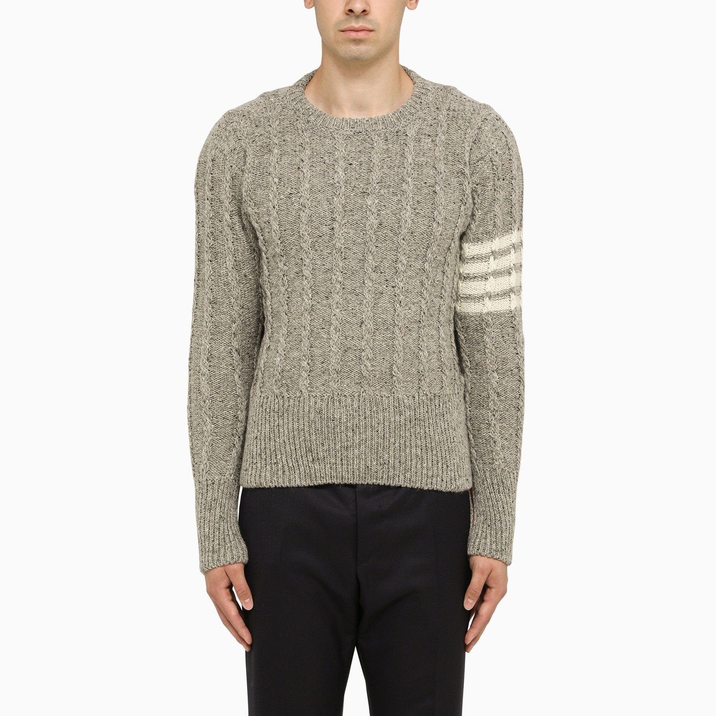 Thom Browne Grey cable-knit crew-neck sweater | TheDoubleF