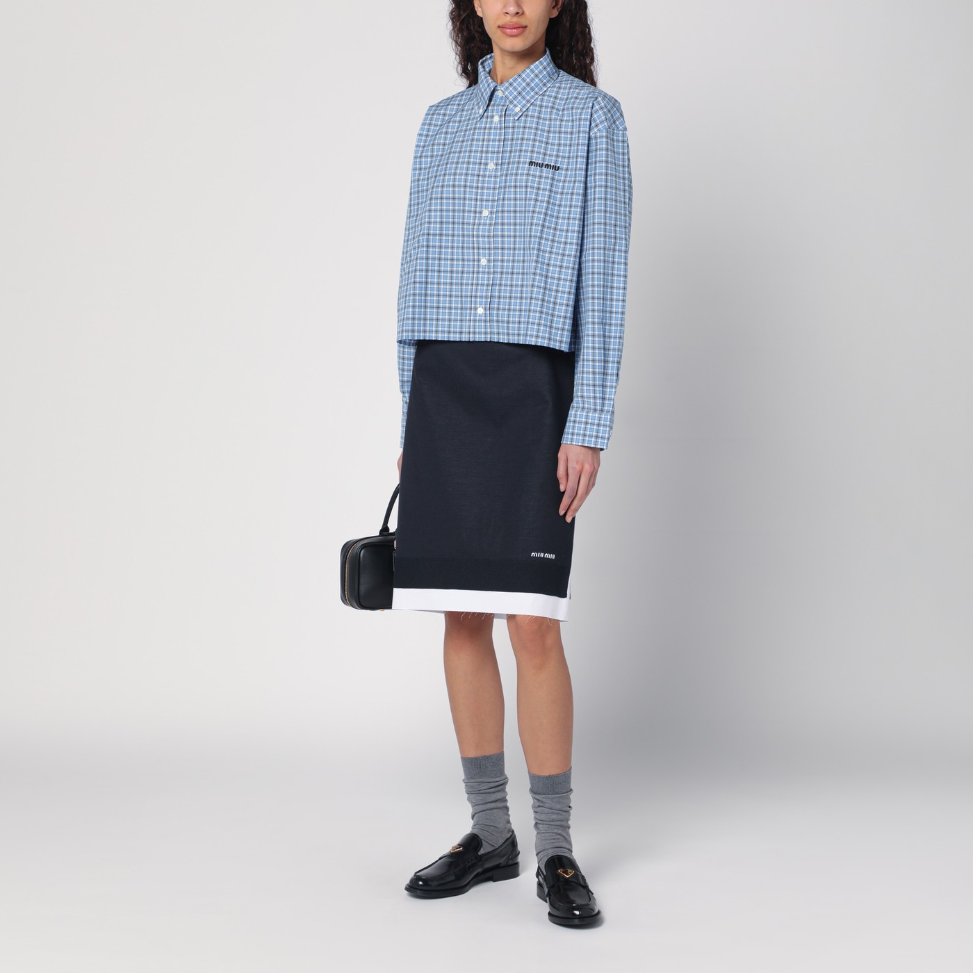 Miu Miu Gonna con doppio strato blu/bianca | TheDoubleF