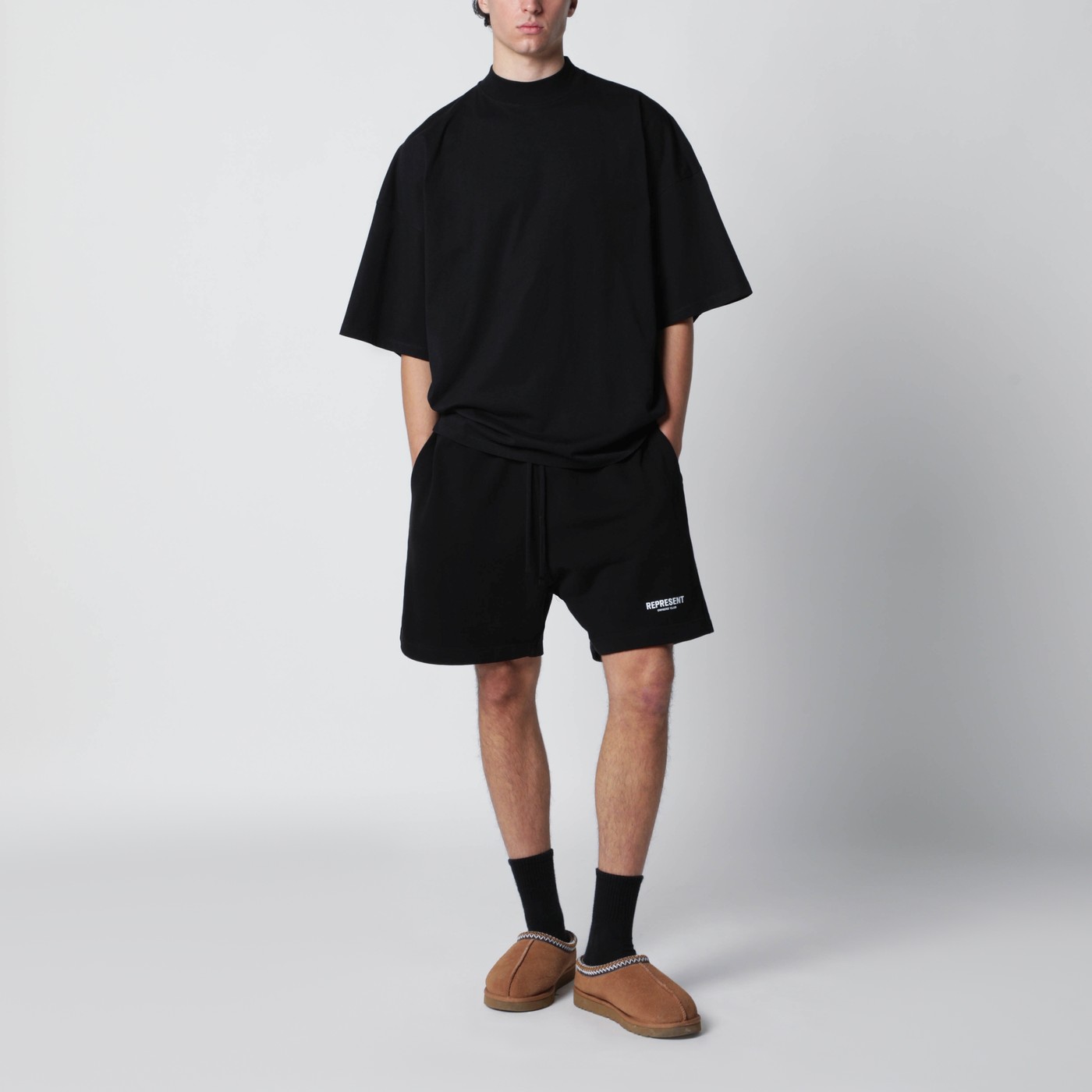 Represent Black cotton shorts with logo | TheDoubleF