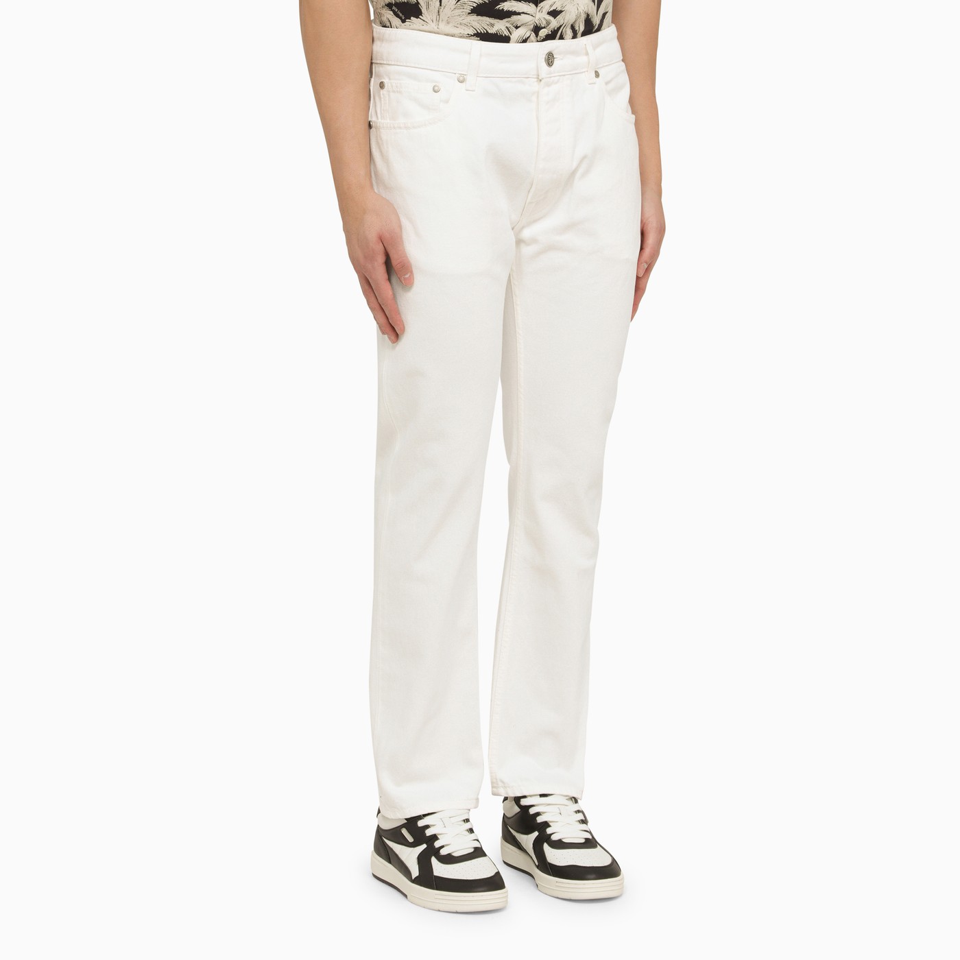 Palm Angels White jeans with Monogram embroidery | TheDoubleF