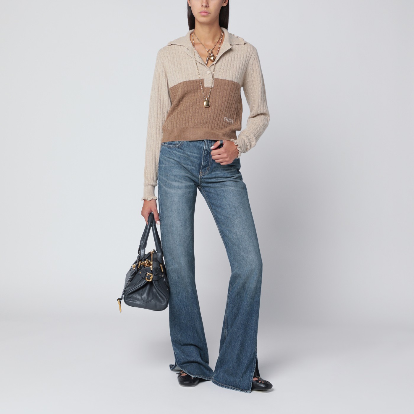 Chloé Pull torsadé bicolore en laine et cachemire | TheDoubleF