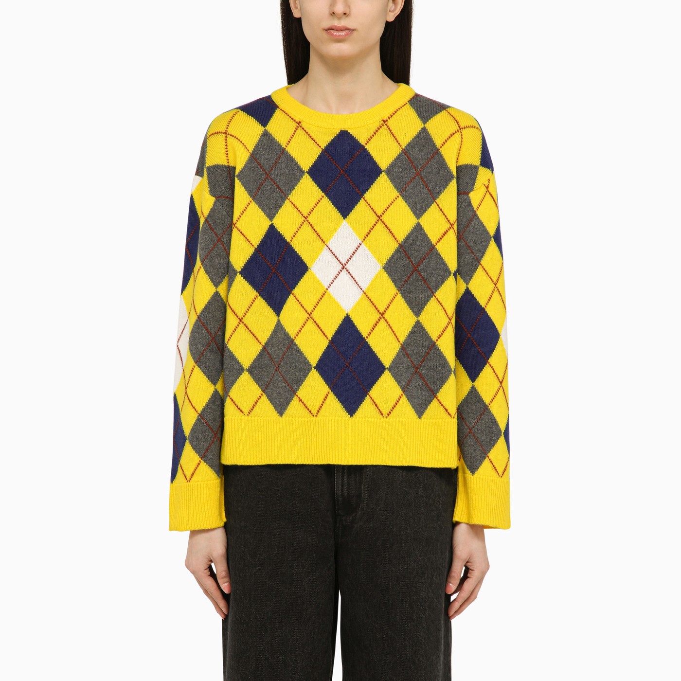 Loewe Yellow/multicoloured diamond sweater in wool | TheDoubleF