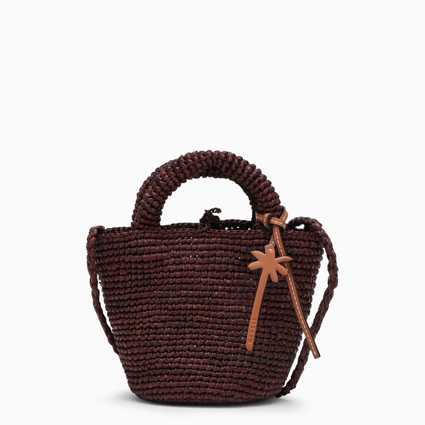 Manebí Mini chocolate-coloured bag in raffia | TheDoubleF