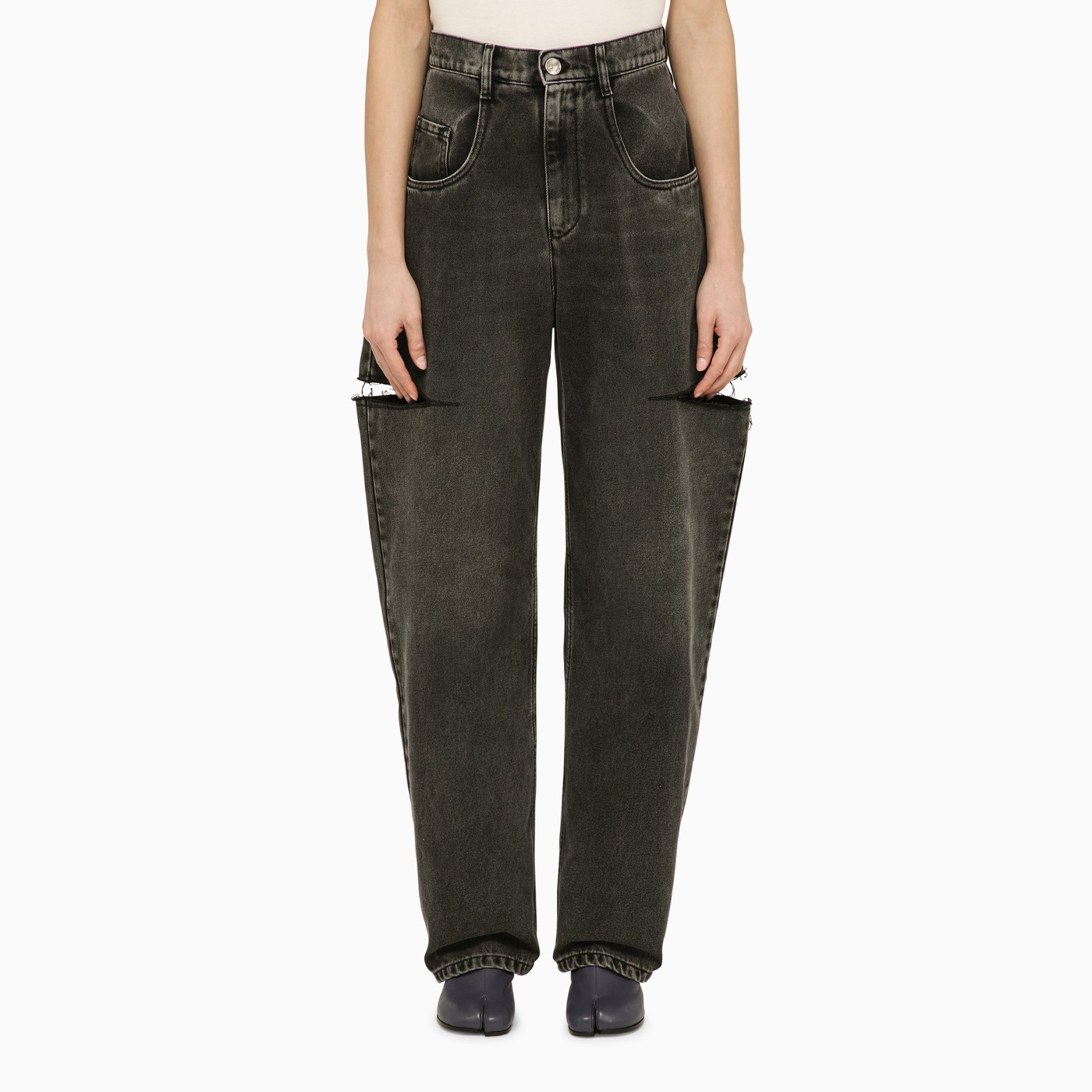 Maison Margiela Black denim jeans with side rips | TheDoubleF